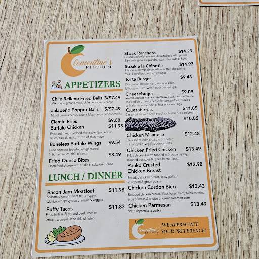 Menu at Clementine's Kitchen restaurant, Laredo