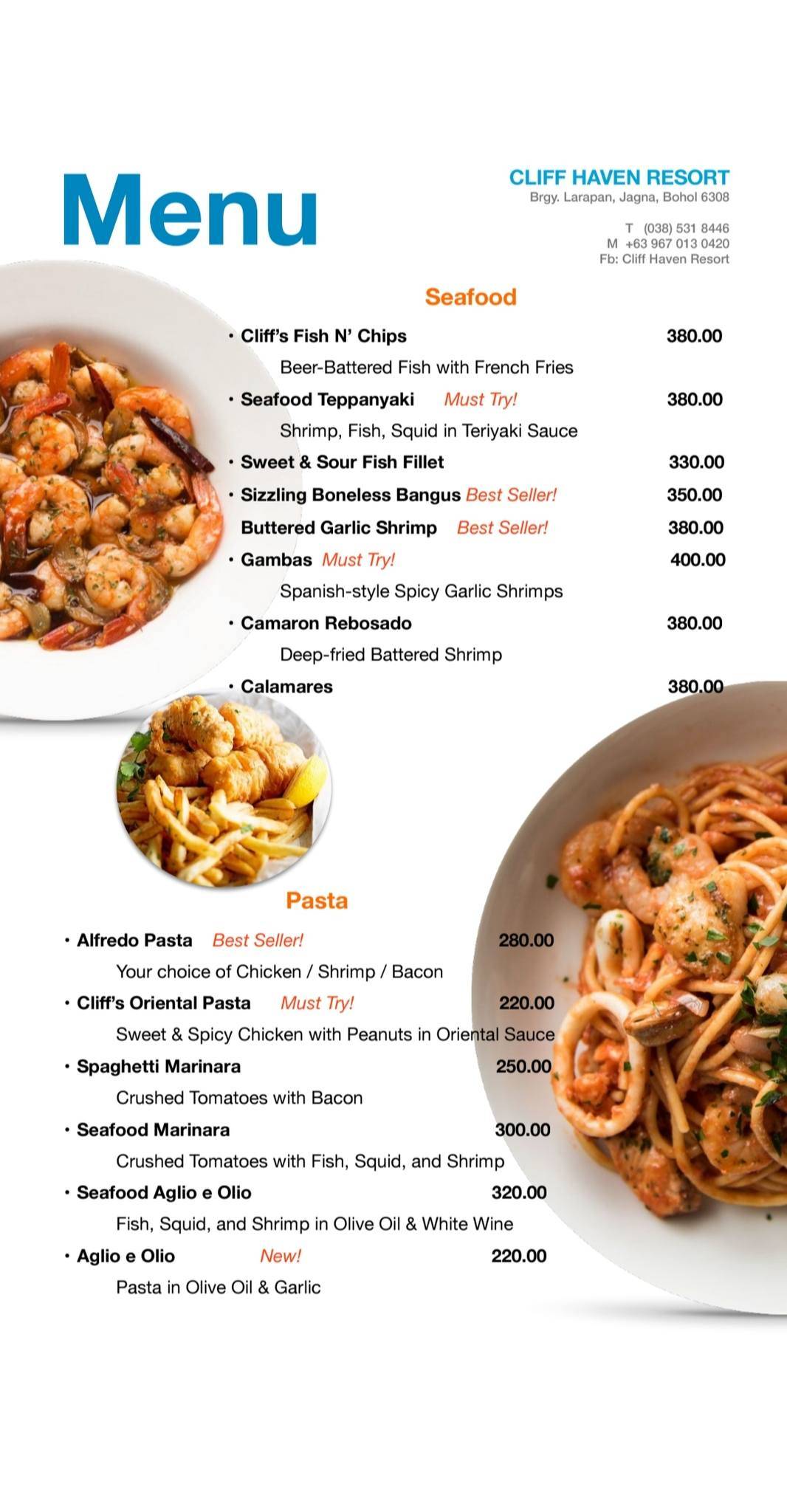 Menu at Cliff Haven Resort & Restaurant, Jagna