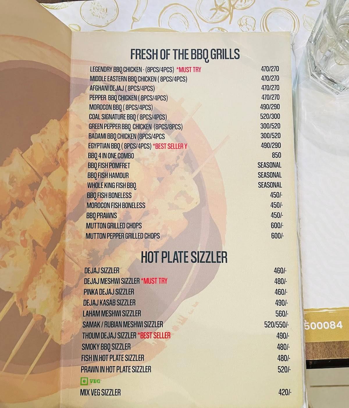 Menu at CoalSpark Restaurant, Hyderabad