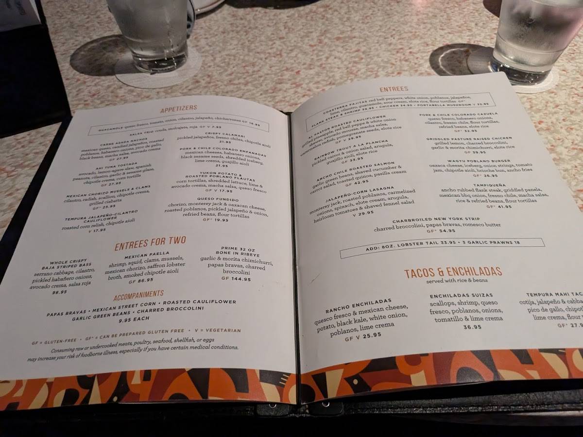 Menu at Coasterra restaurant, San Diego, 880 Harbor Island Dr
