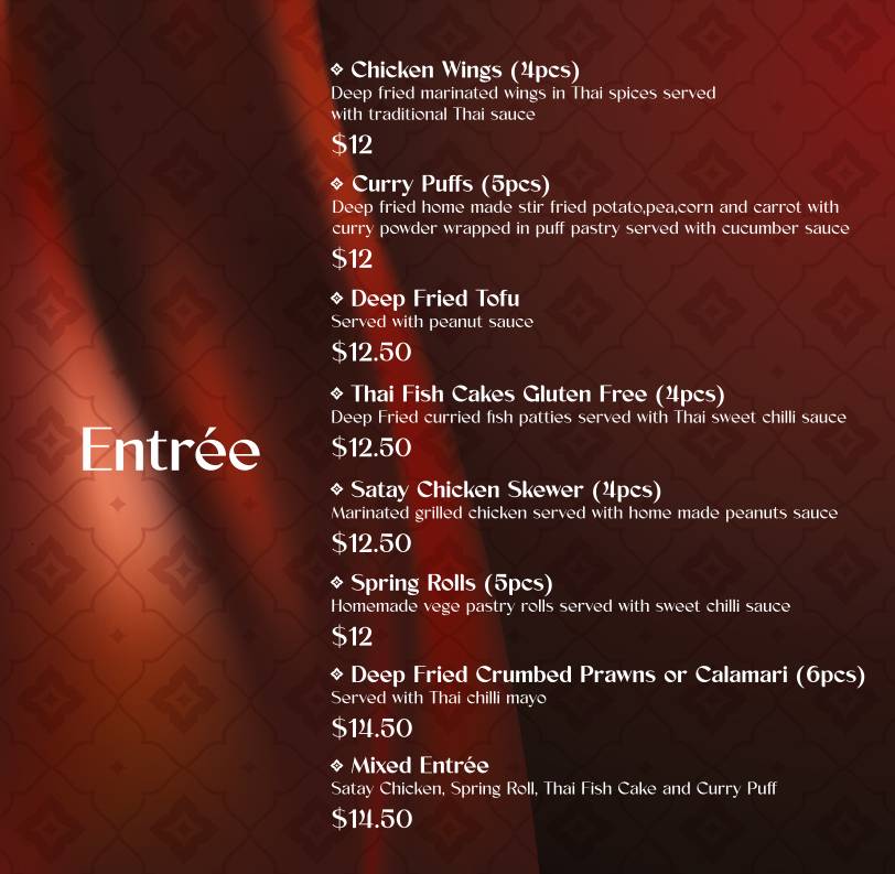 Menu at Cobar Thai Restaurant, Cobar