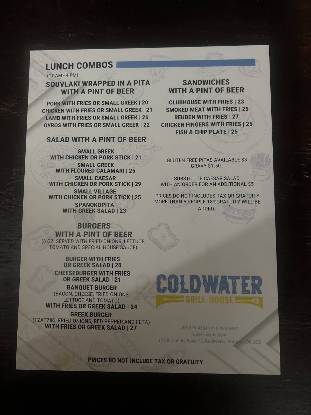 Menu at Coldwater Grill House and Wine Bar, Coldwater