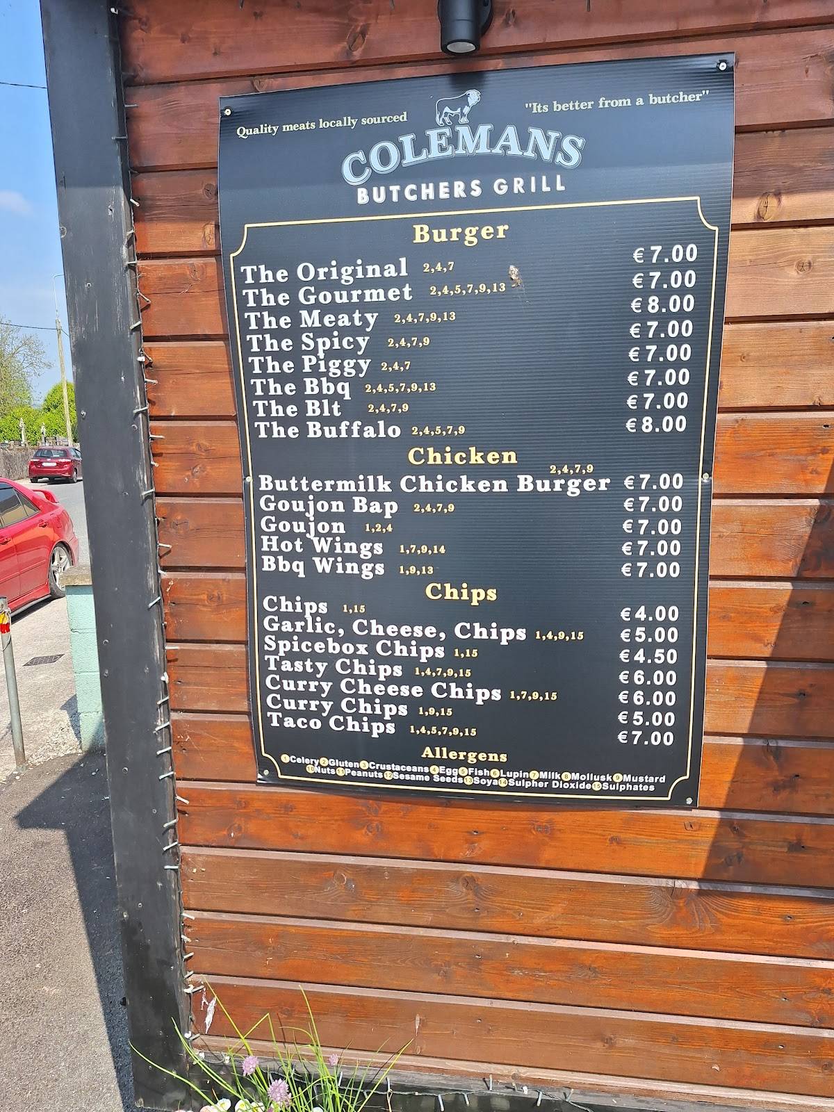 Menu at Colemans Butchers Grill restaurant, Ireland