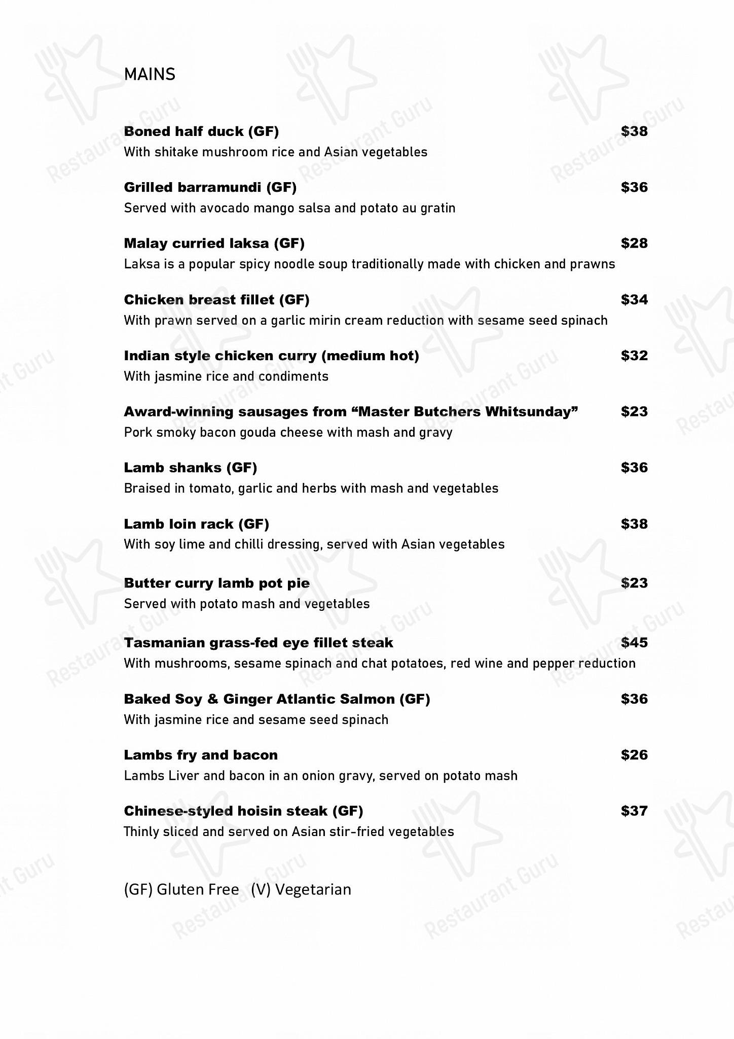 Menu at Colonial Palms Motor Inn restaurant, Airlie Beach