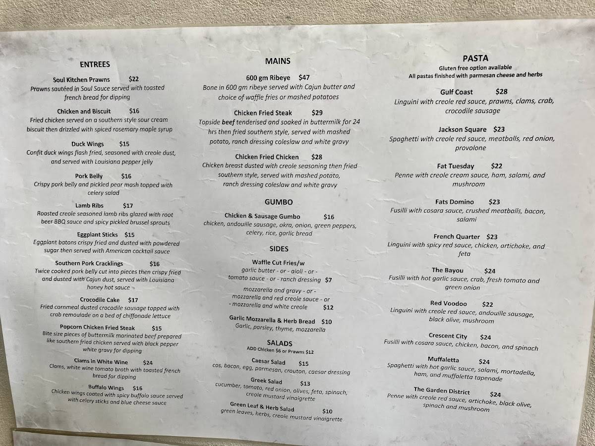 Menu at Creole Soul Kitchen restaurant, Spring Hill
