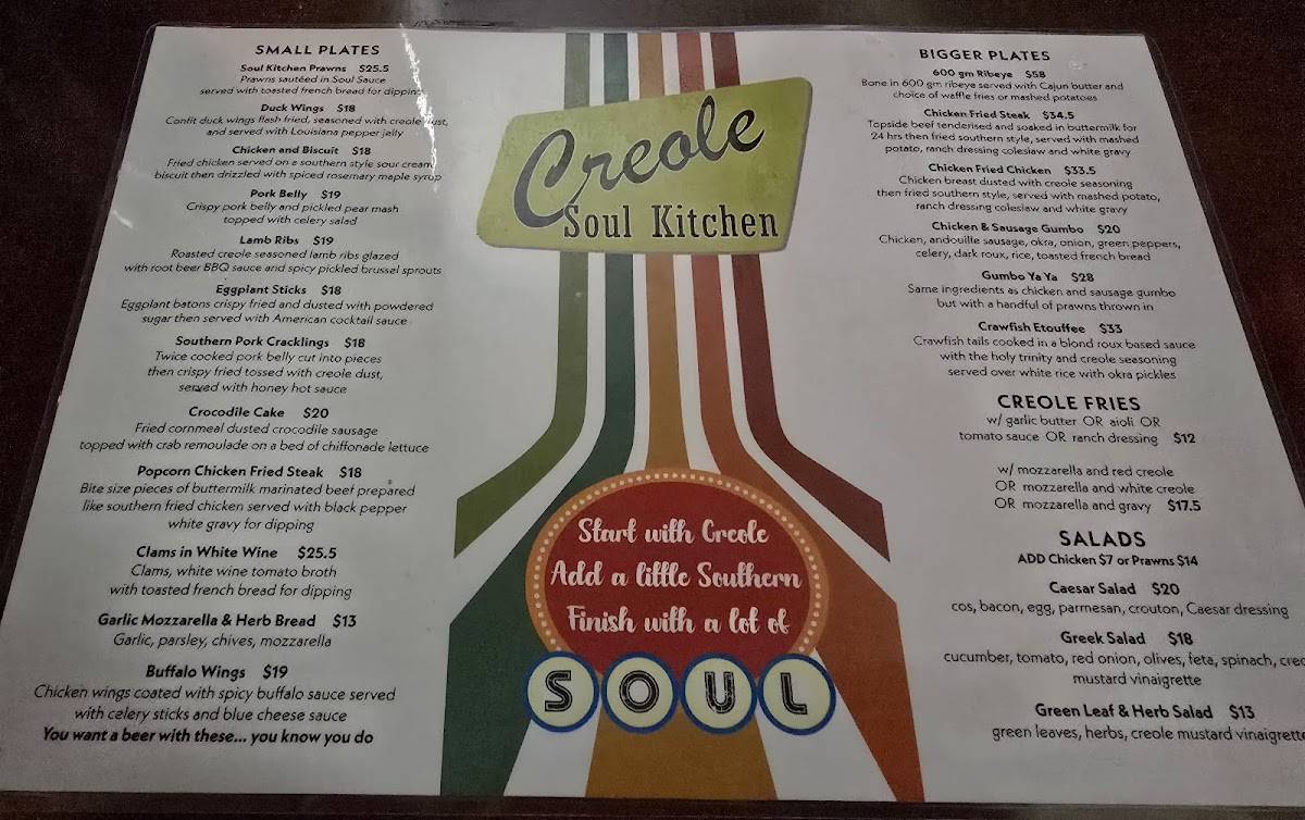 Menu at Creole Soul Kitchen restaurant, Spring Hill