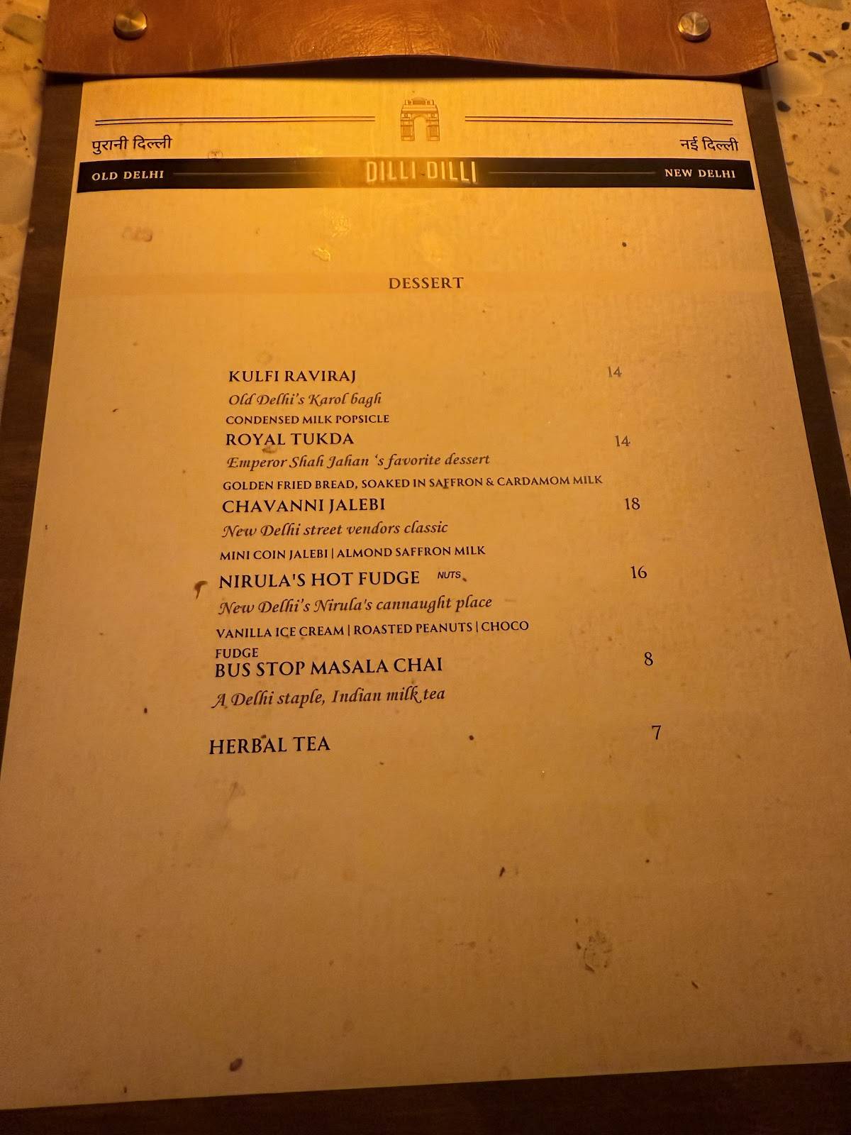 Menu at DILLI DILLI restaurant, New York City
