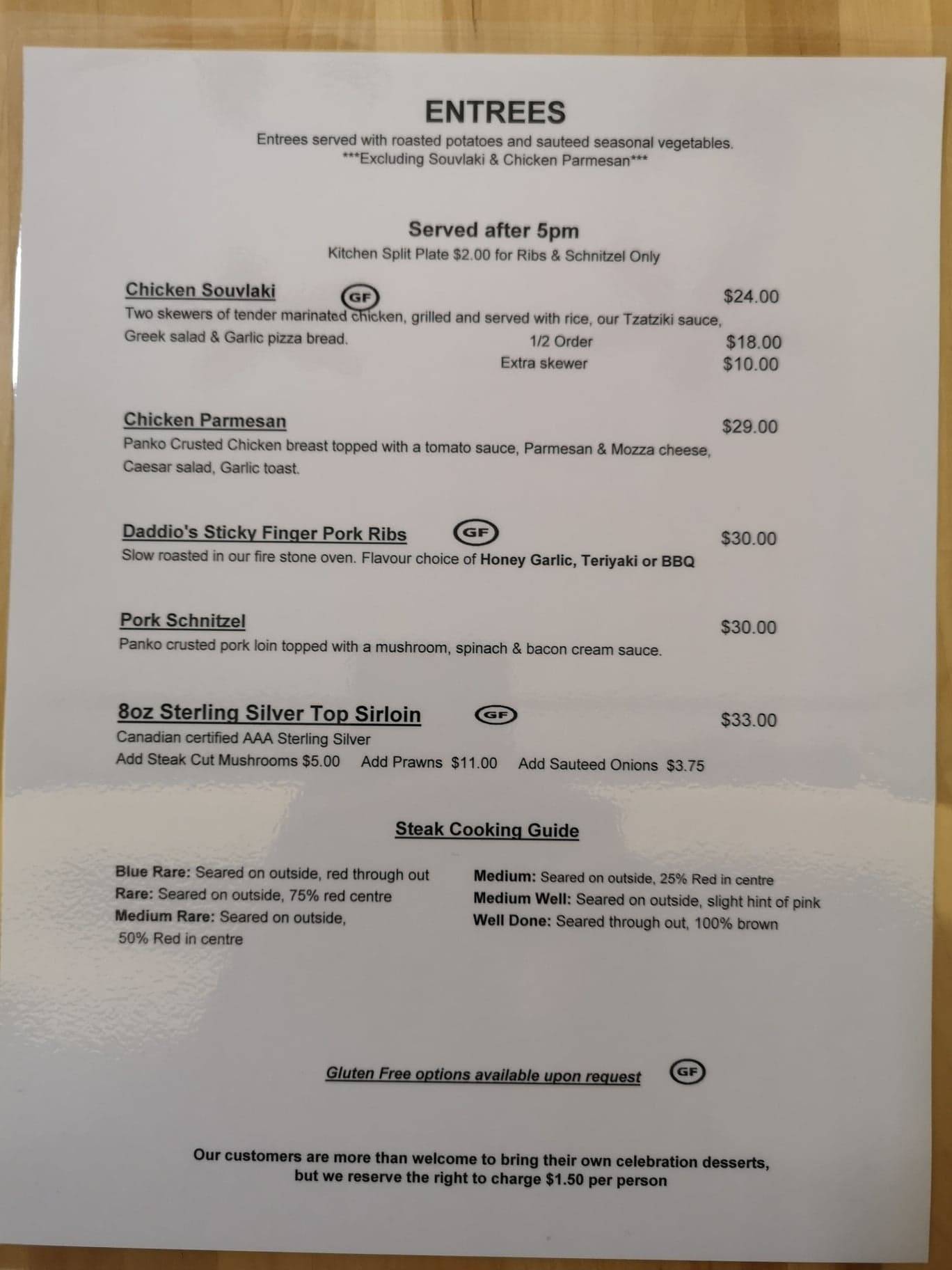 Menu at Daddio s Family Restaurant Smithers