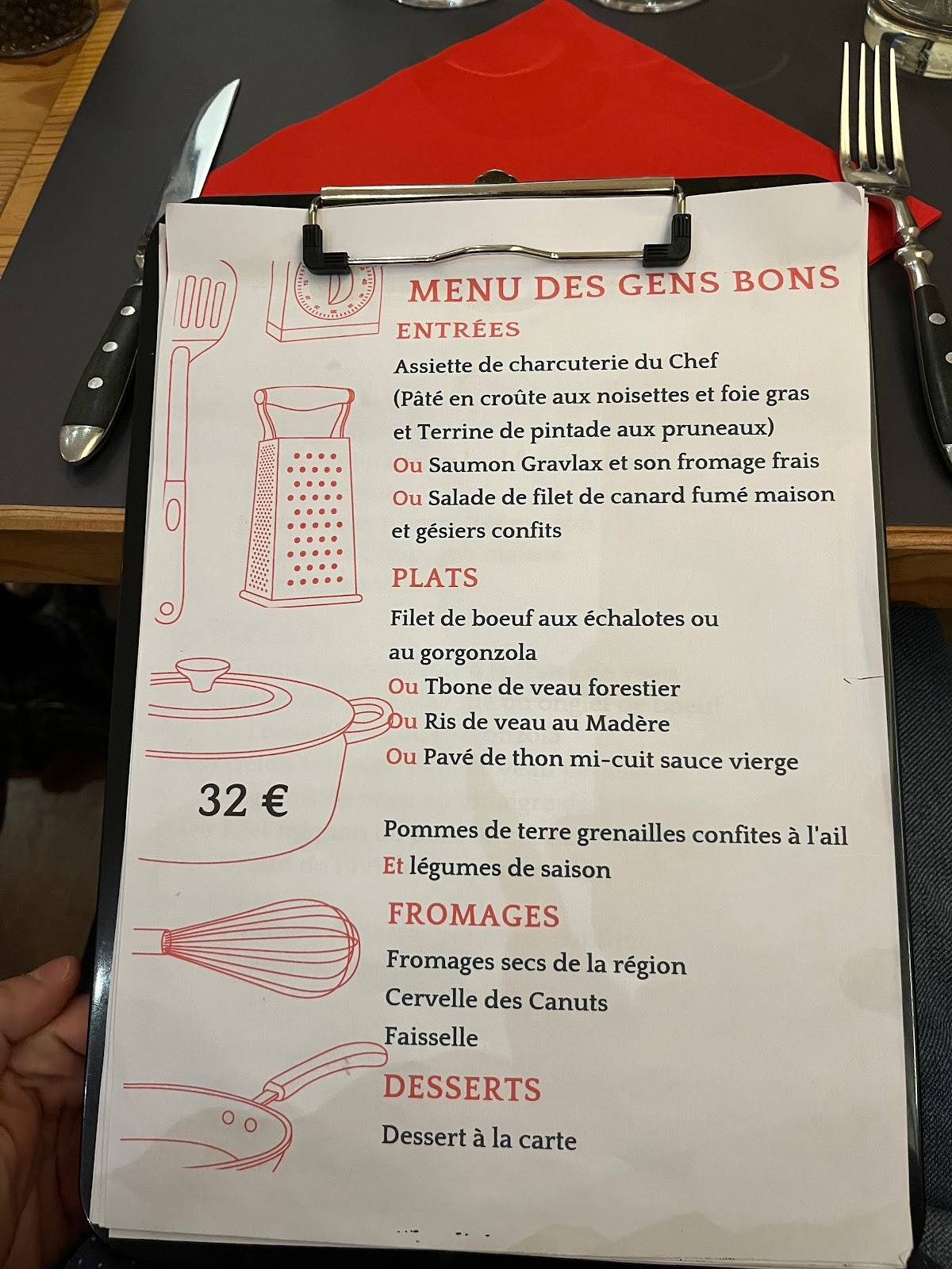 Menu au Restaurant Des Gens Bons, Orliénas