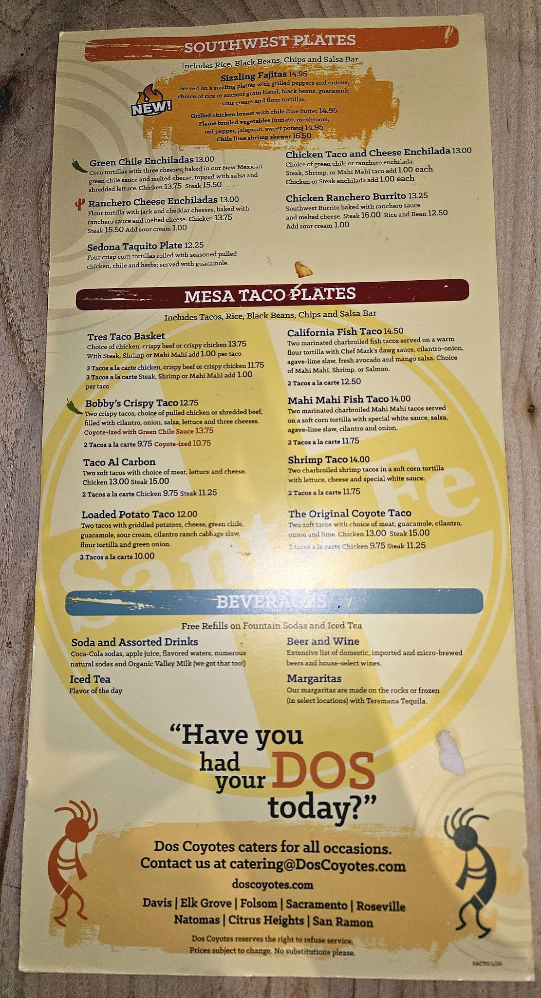 Menu at Dos Coyotes Border Cafe, Davis, W Covell Blvd