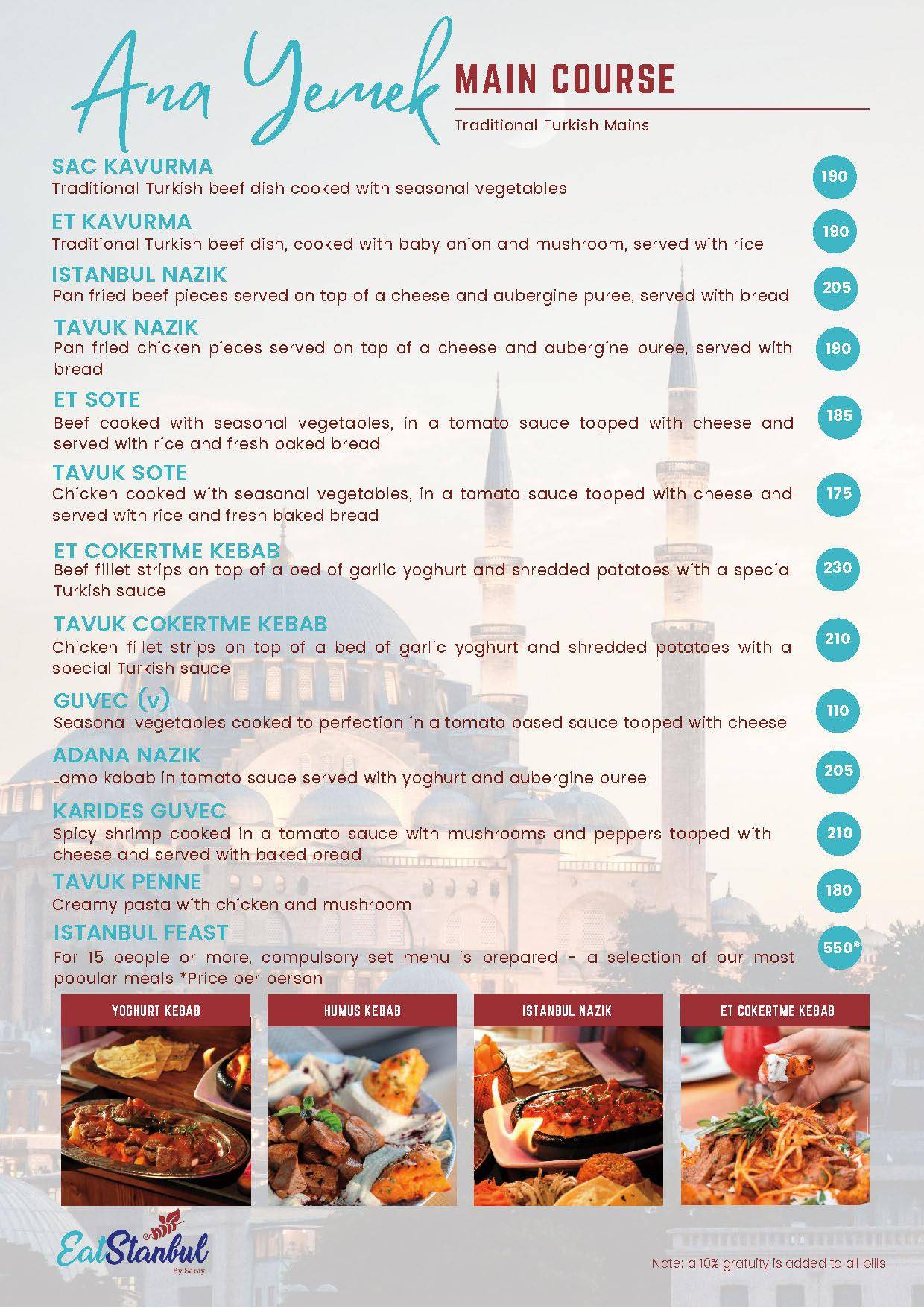 Menu at EatStanbul restaurant, Cape Town