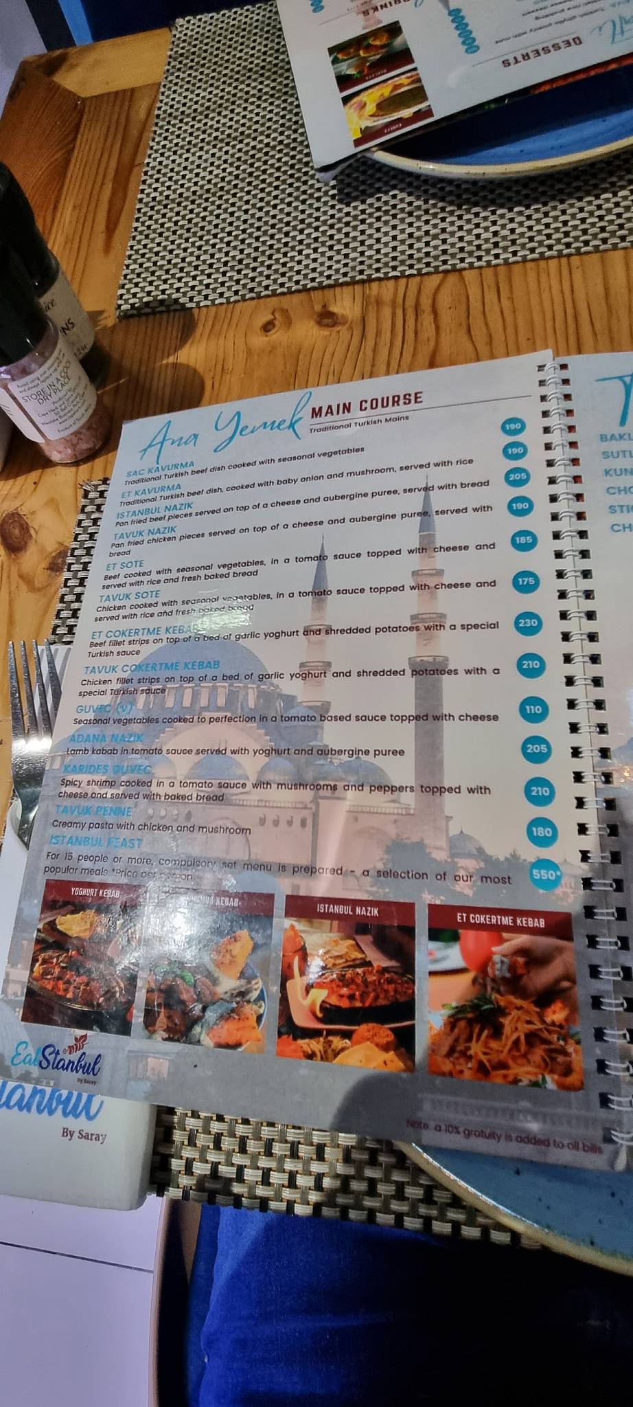 Menu at EatStanbul restaurant, Cape Town