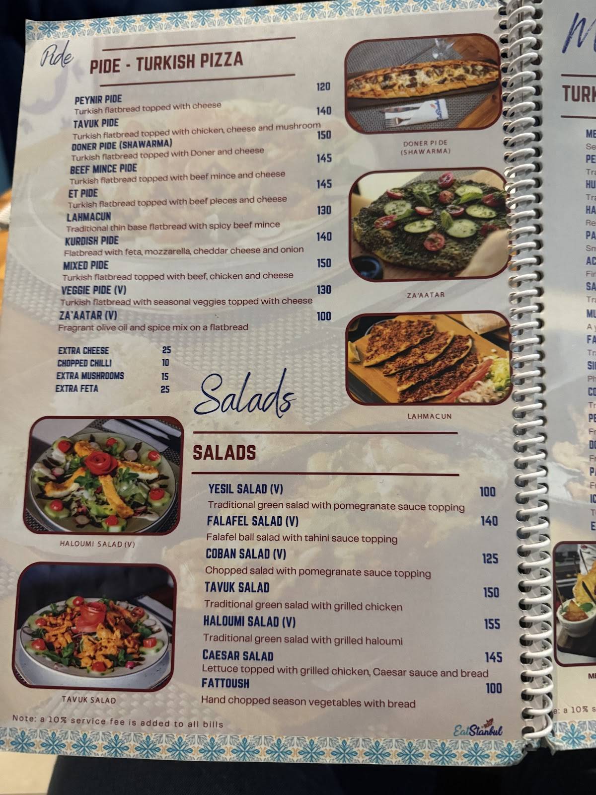 Menu at EatStanbul restaurant, Cape Town