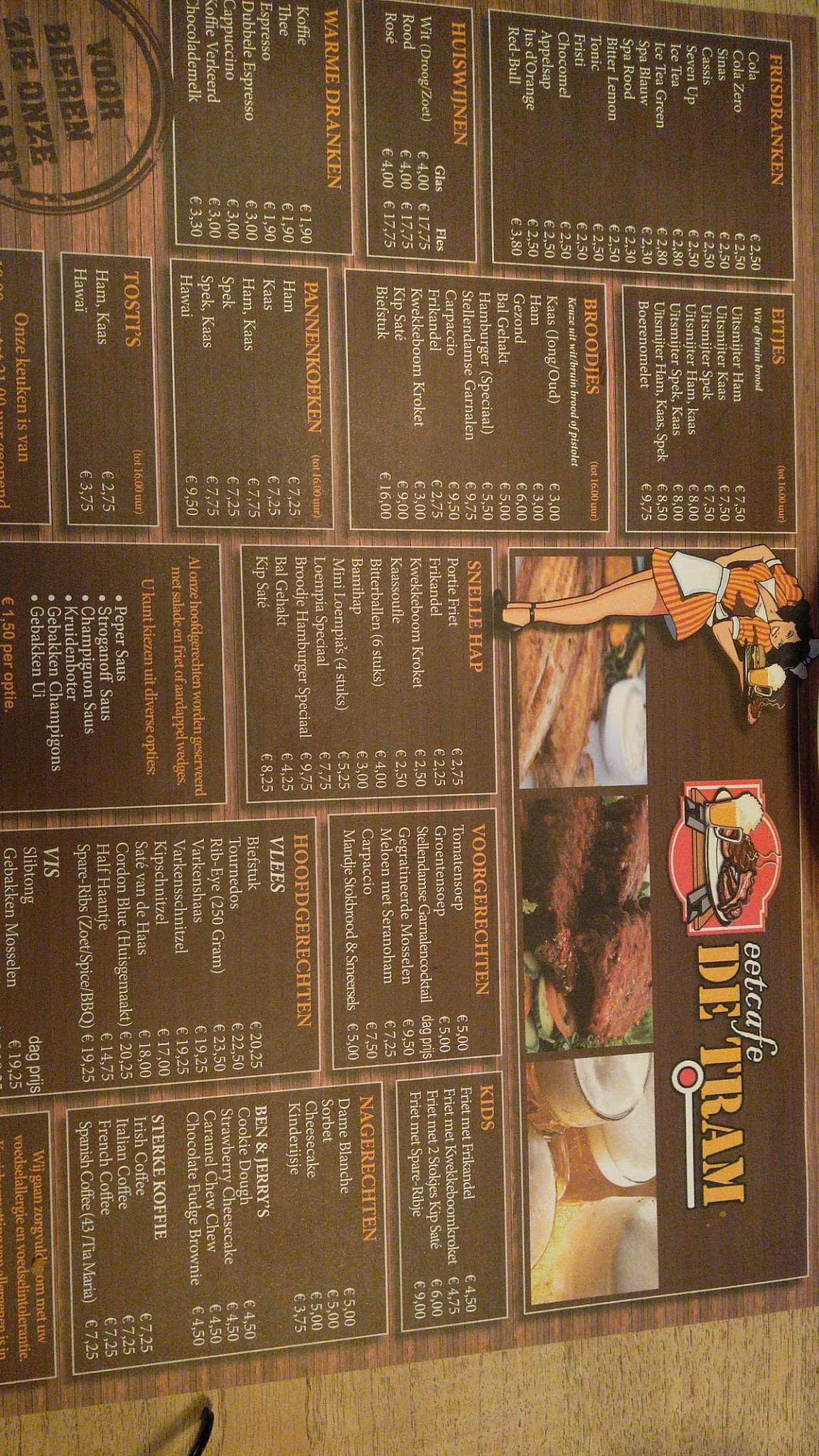 Menu at Eetcafé De Tram, Nieuwe-Tonge