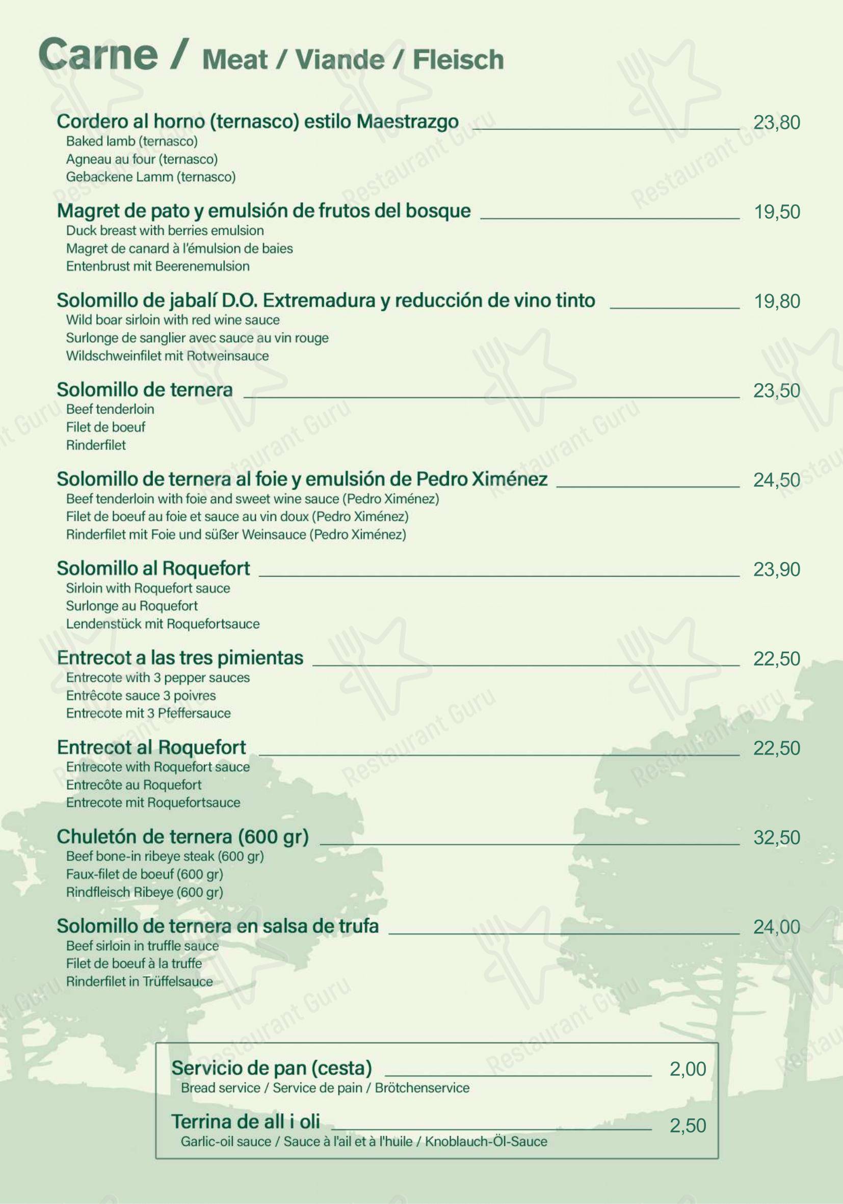Menu at Restaurante El Pinar, Alcossebre