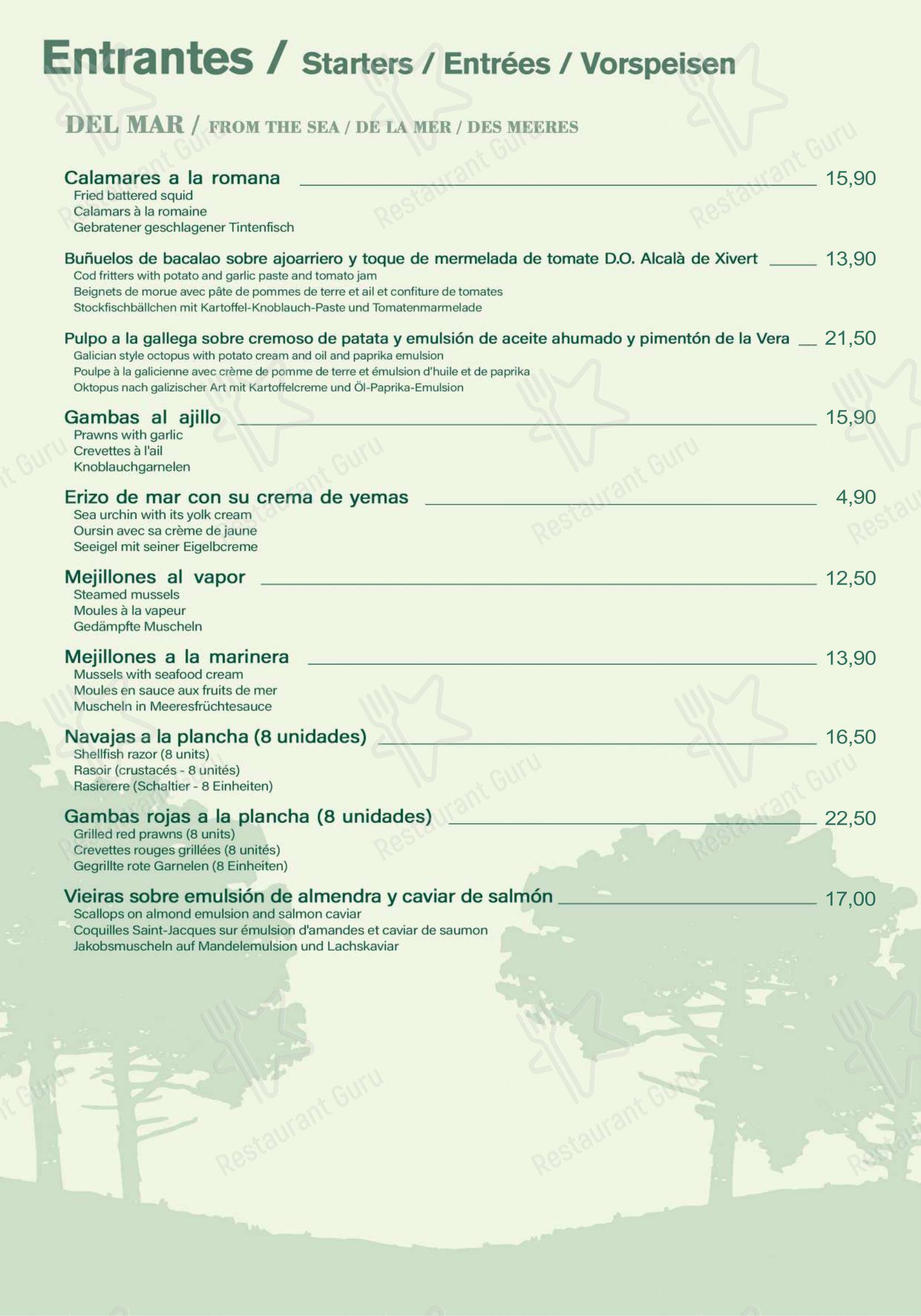 Menu at Restaurante El Pinar, Alcossebre