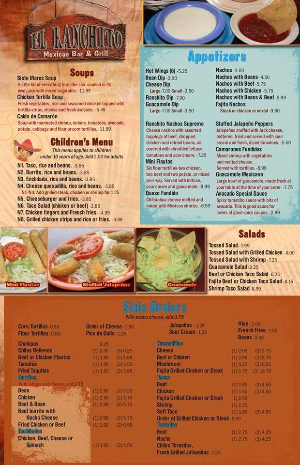 Menu at El Ranchito restaurant, Madison