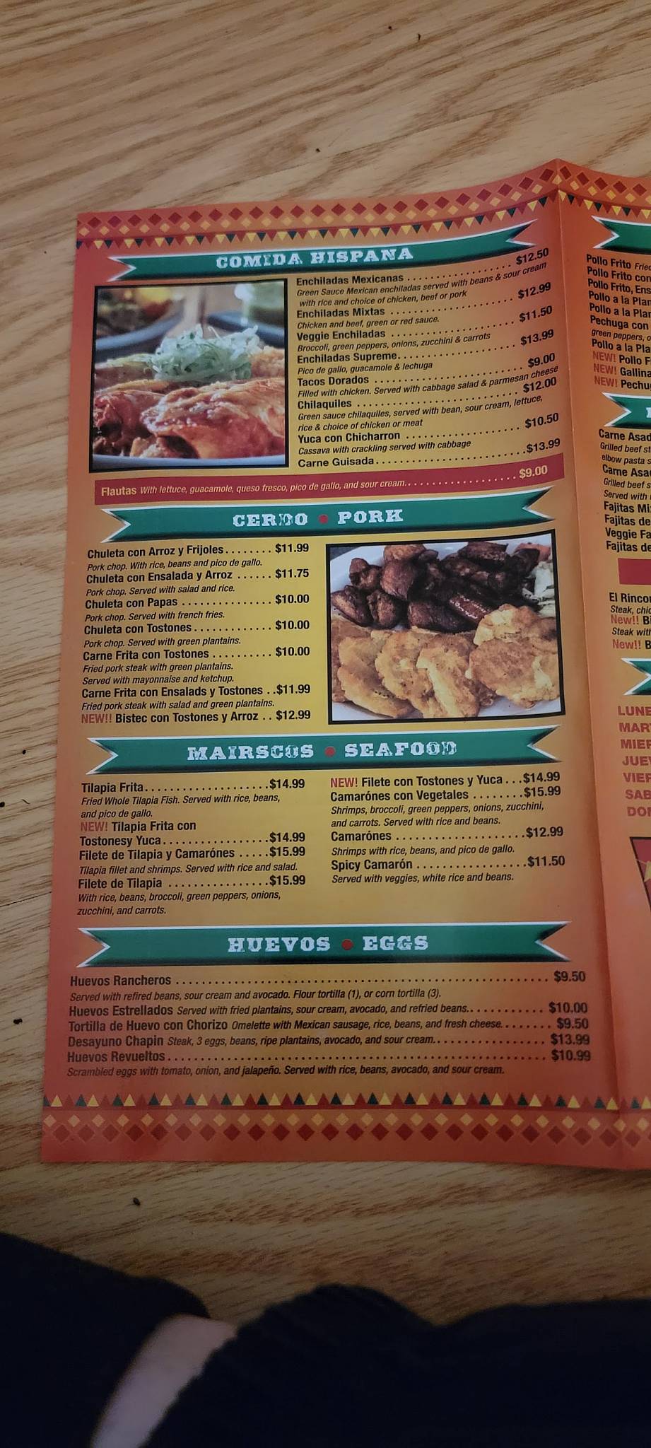 Carta del restaurante El Rinconcito Latino, Lansdale