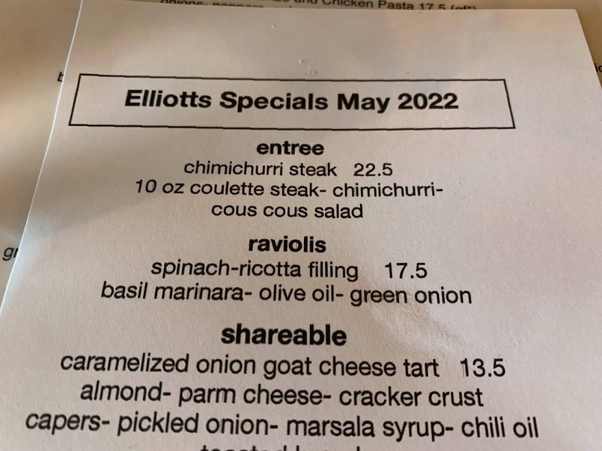 Menu at Elliotts an urban kitchen restaurant, Spokane