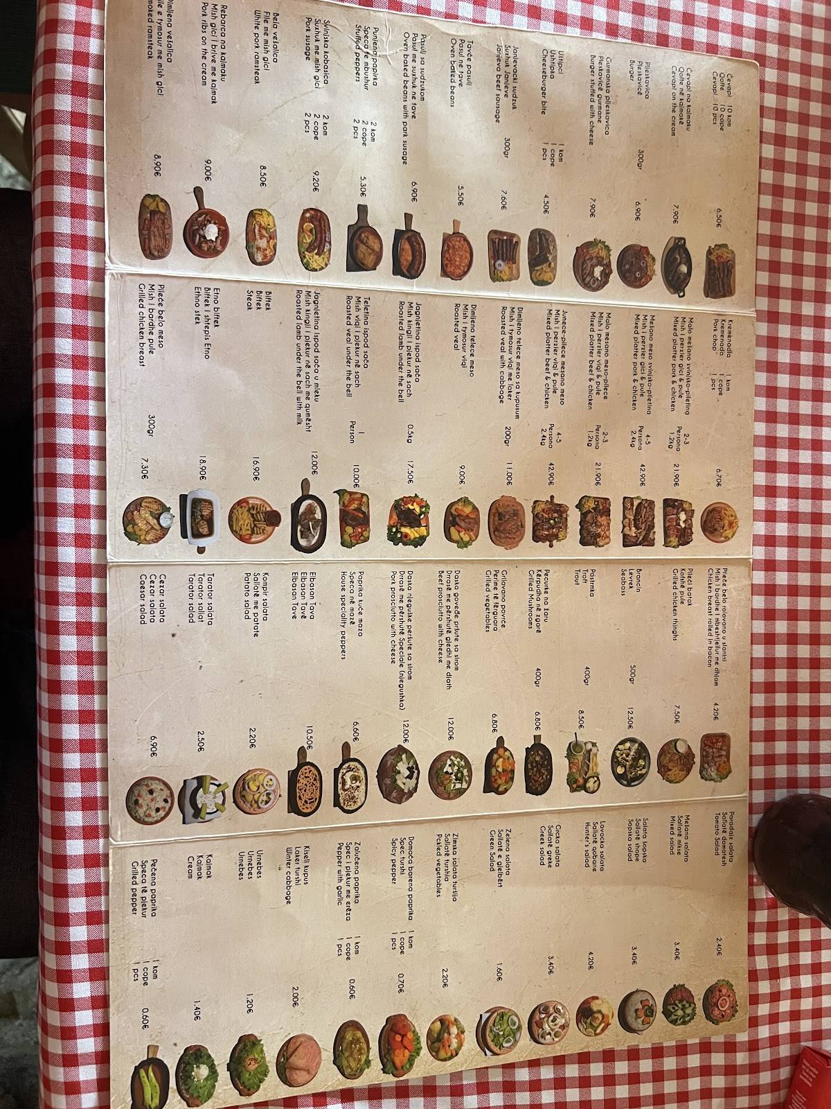 Menu at Etno Shpia restaurant, Kosovo