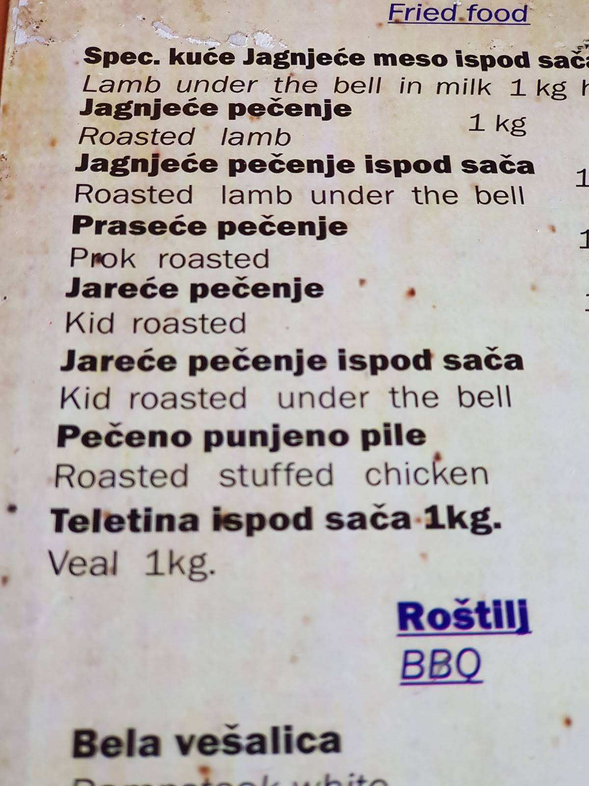 Speisekarte von Etno Shpia restaurant, Kosovo
