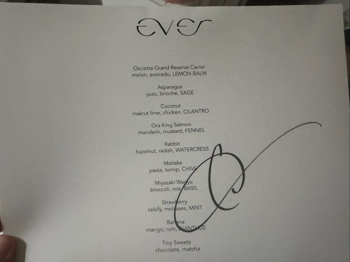 Menu at Ever Restaurant, Chicago