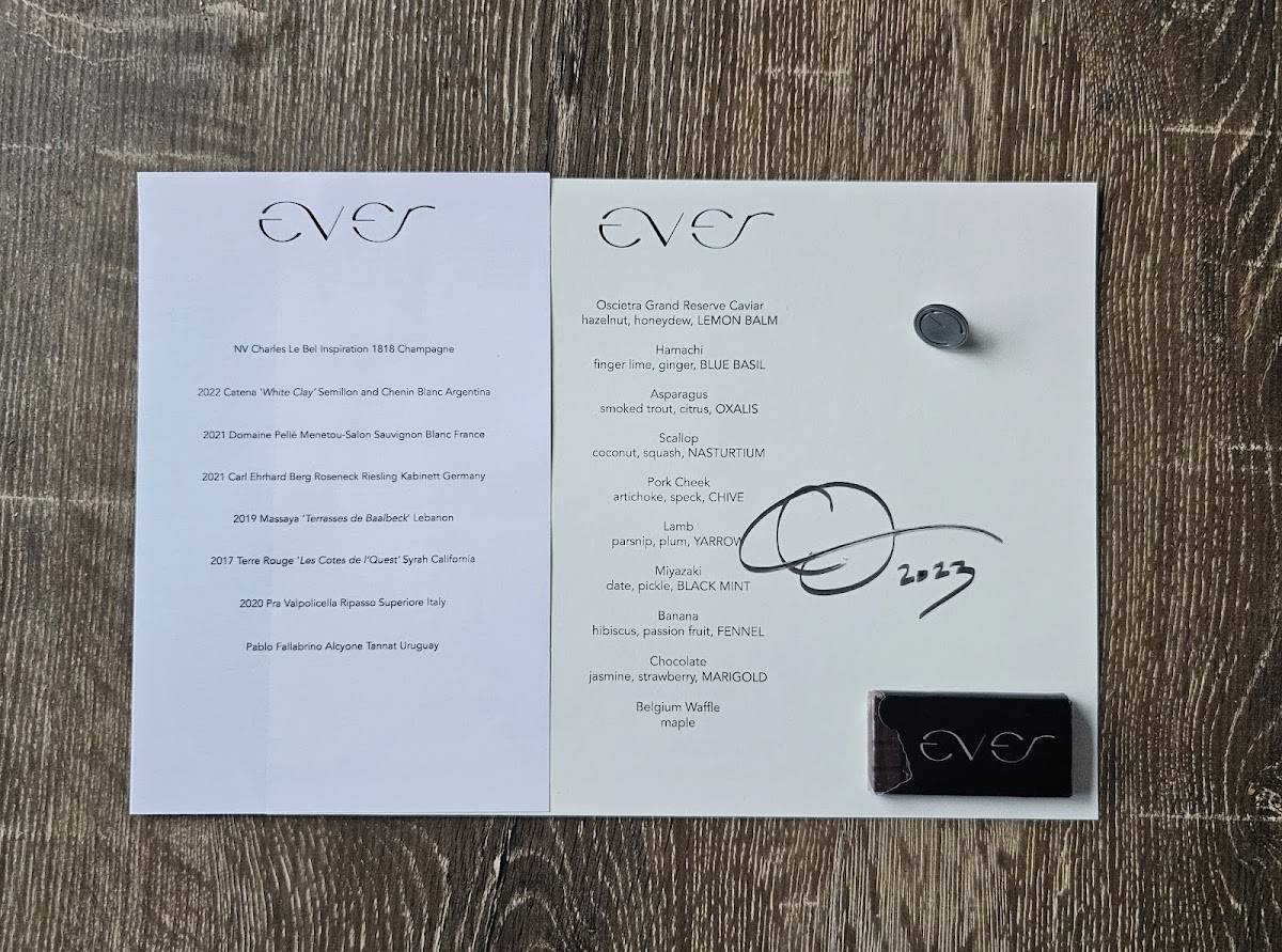 Menu at Ever Restaurant, Chicago