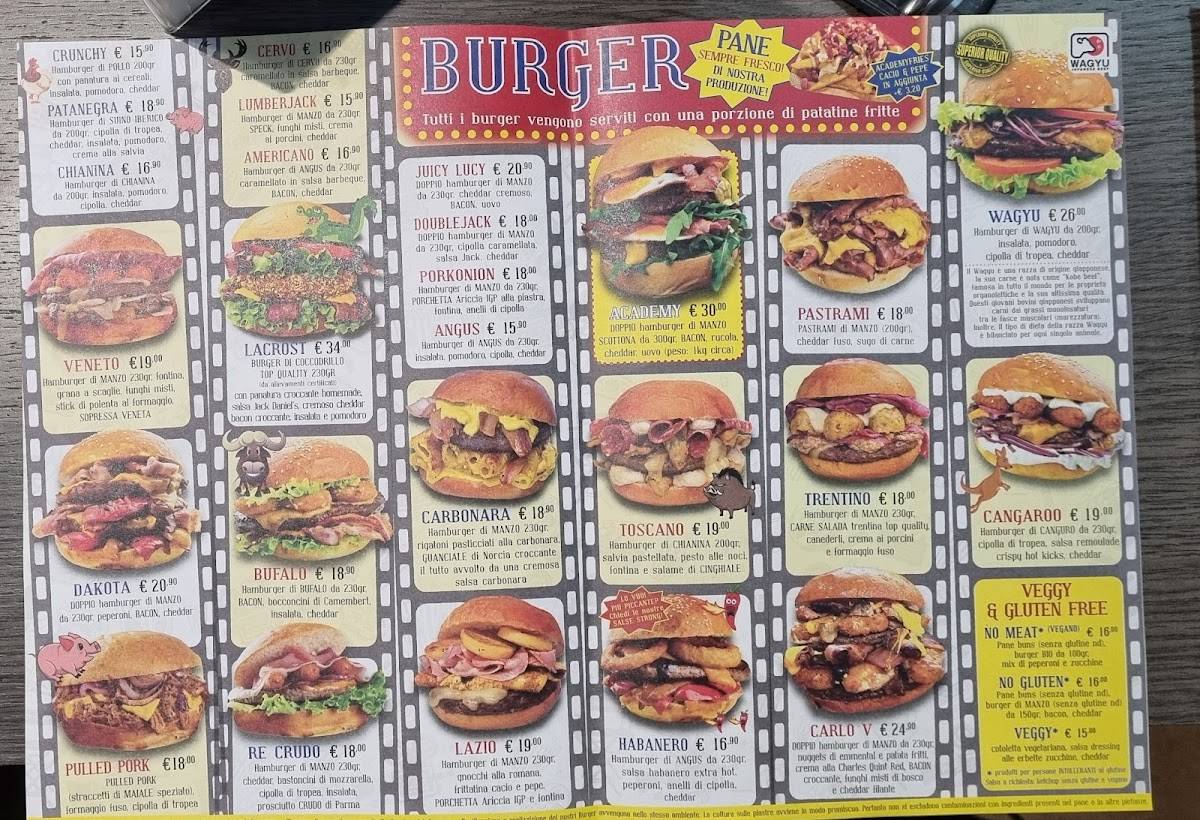 Menu da Academy Evergreen Burger ristorante, Bovolenta