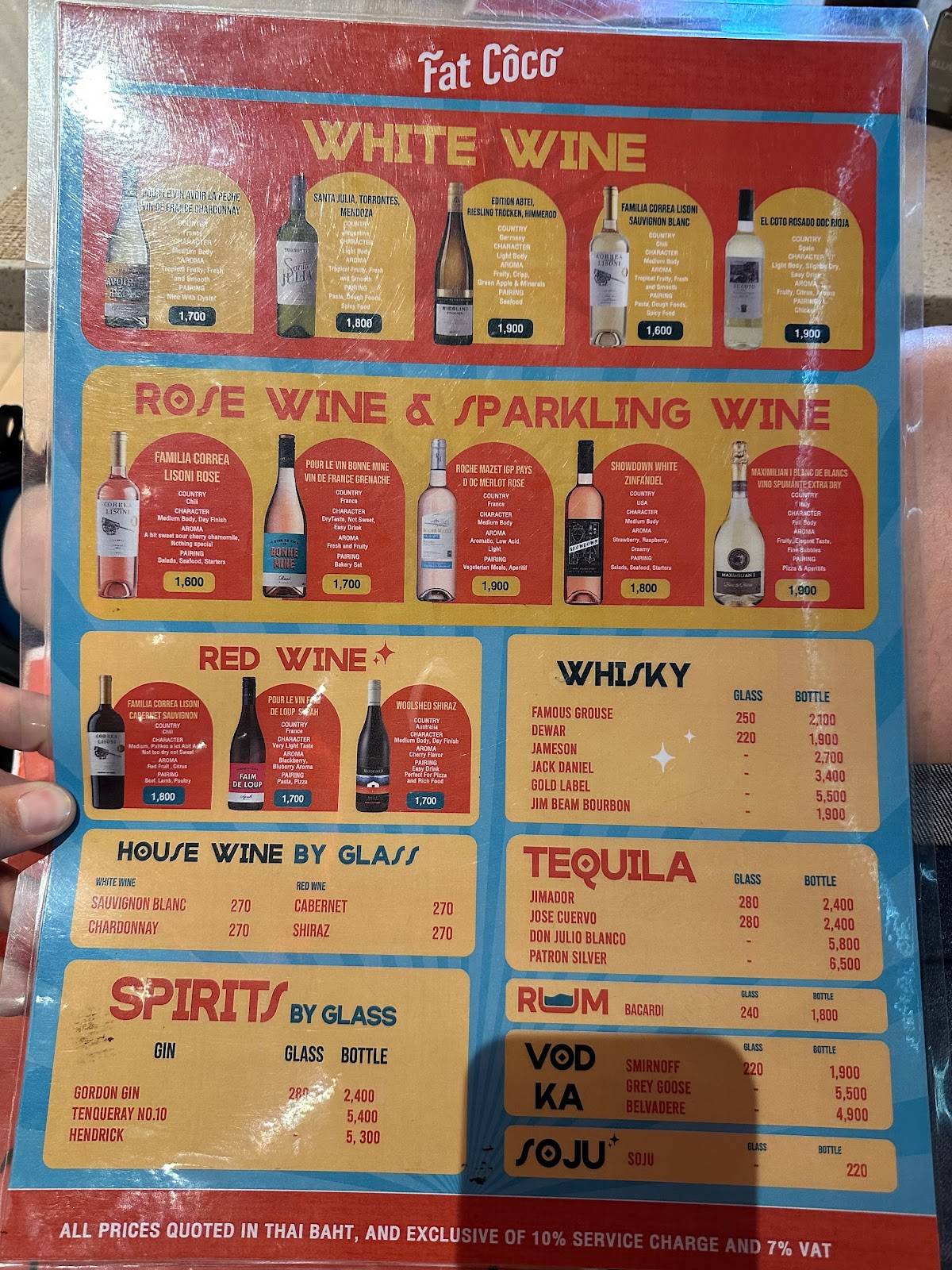 Menu at Fat Coco Seafood Club, Pattaya City