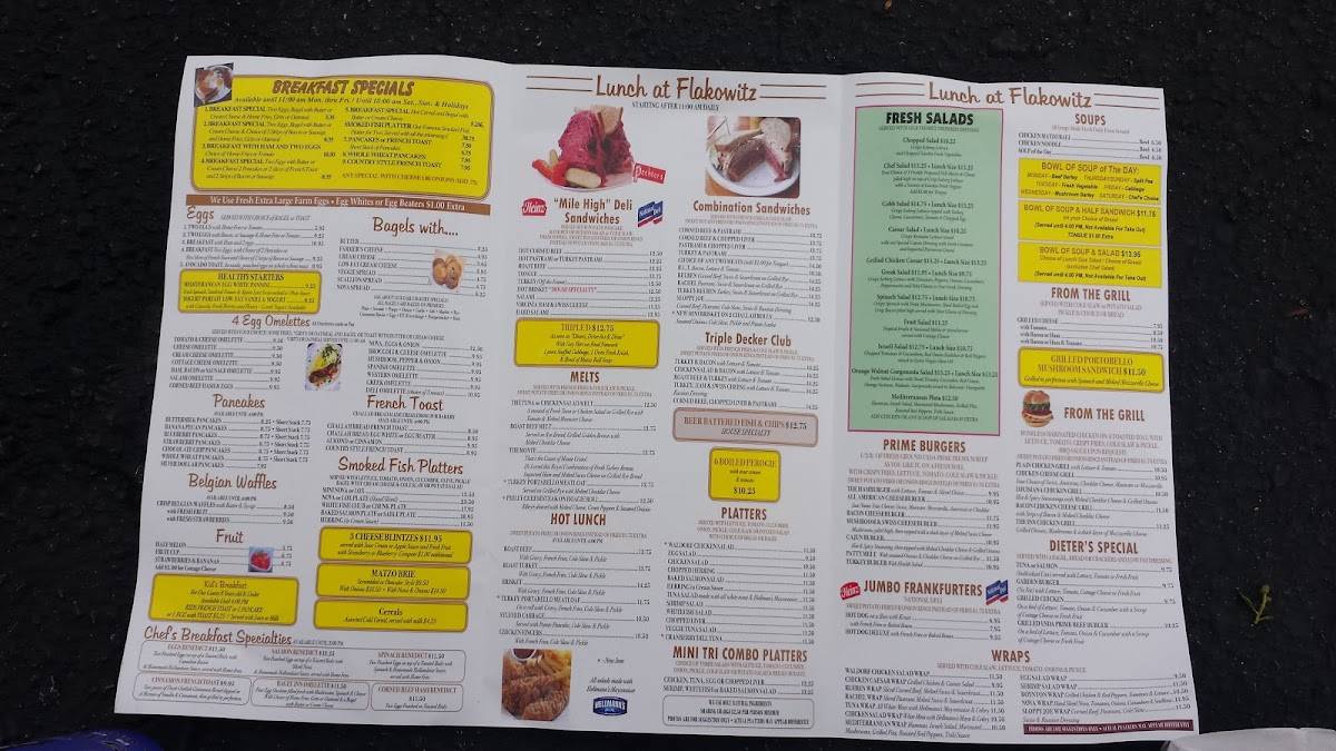 Menu at Flakowitz of Boynton restaurant, Delray Beach