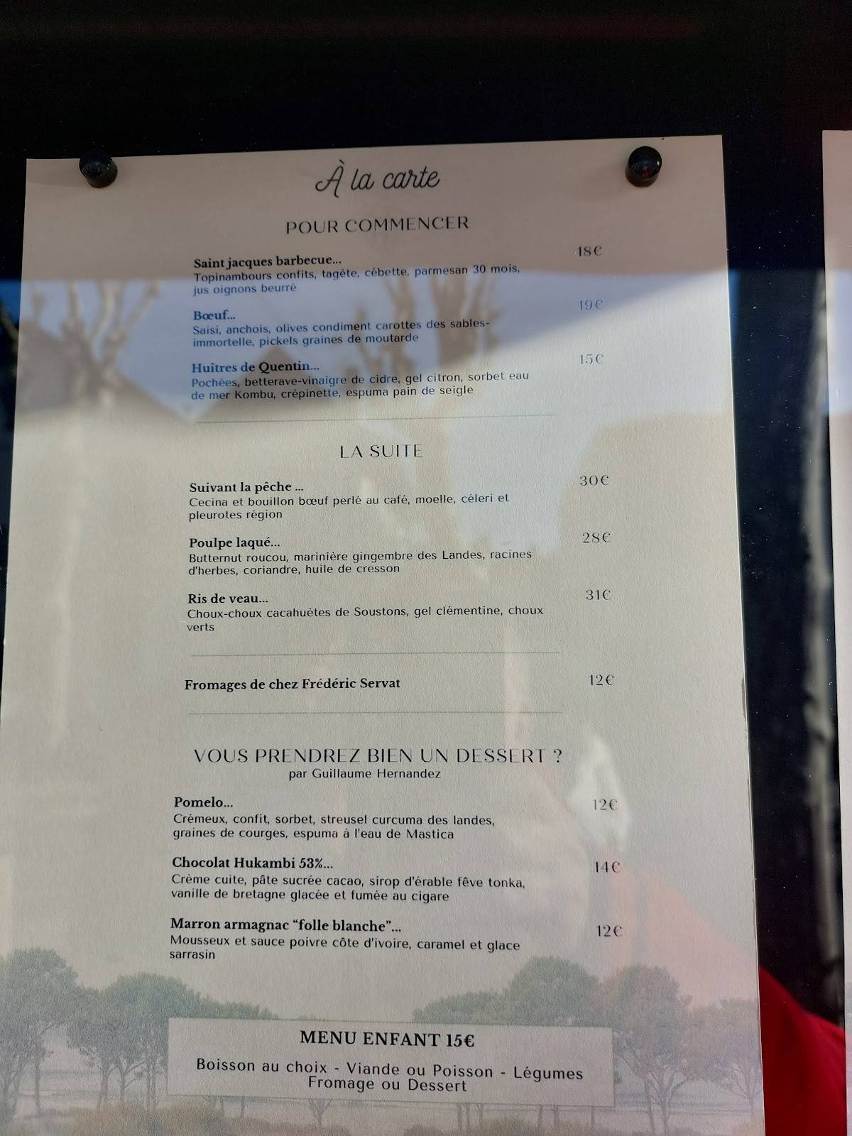Menu au Restaurant Fleur des pins, Arcachon
