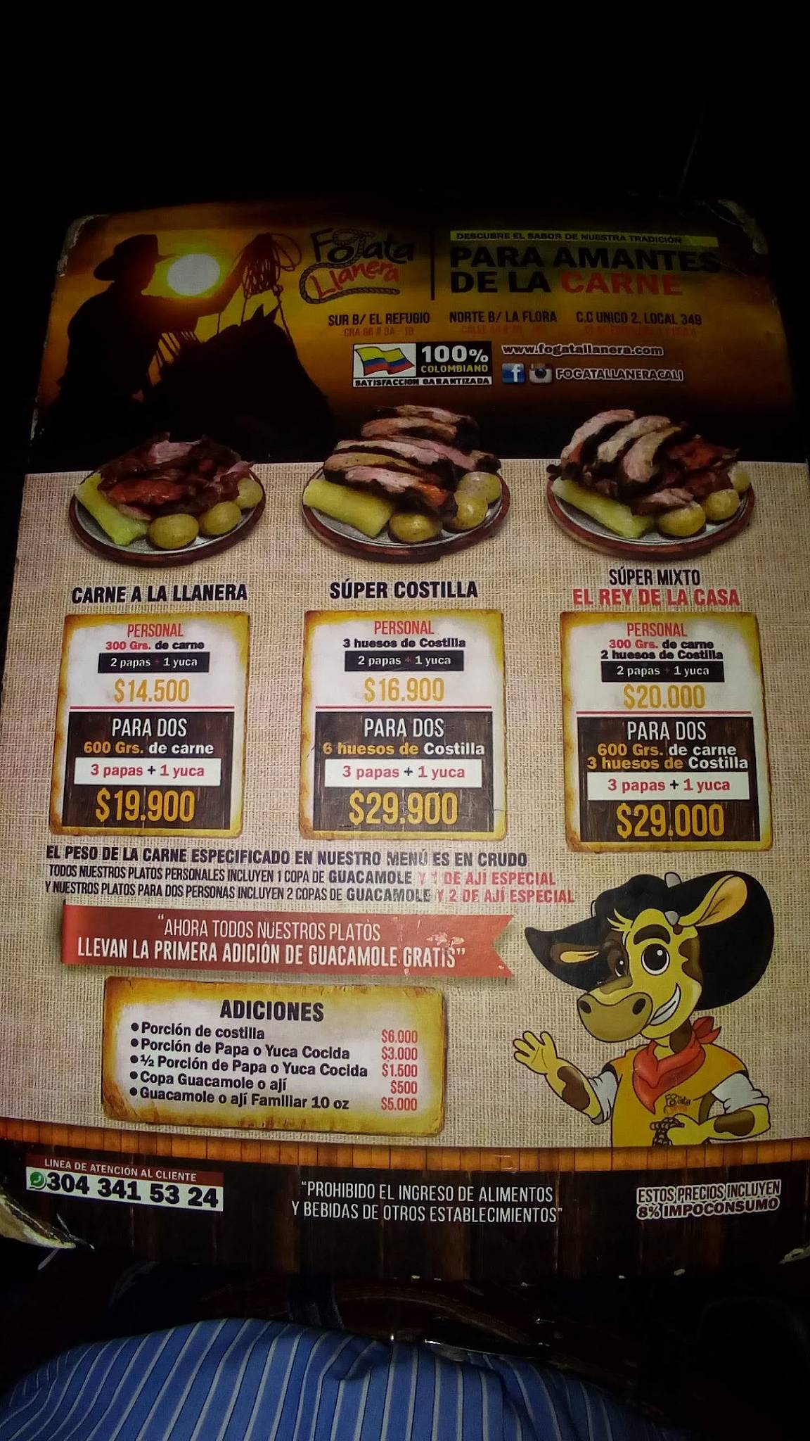 Menu at Fogata Llanera Sede Flora restaurant, Cali