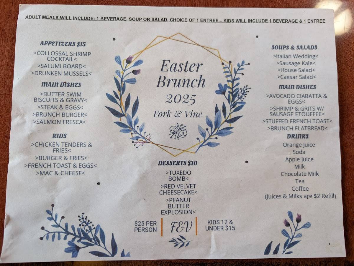 Menu at Fork & Vine restaurant, Lenoir City