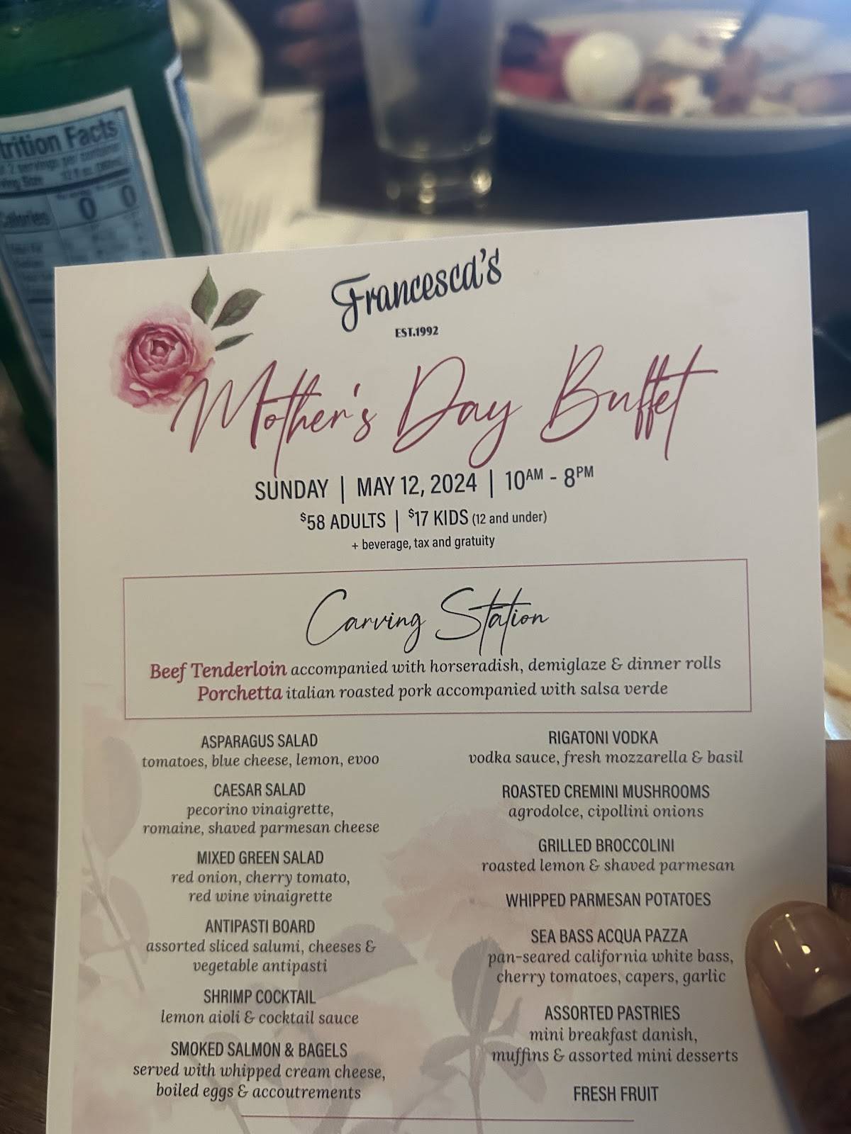 Menu at Francesca's on 95th restaurant, Oak Lawn, 95th St
