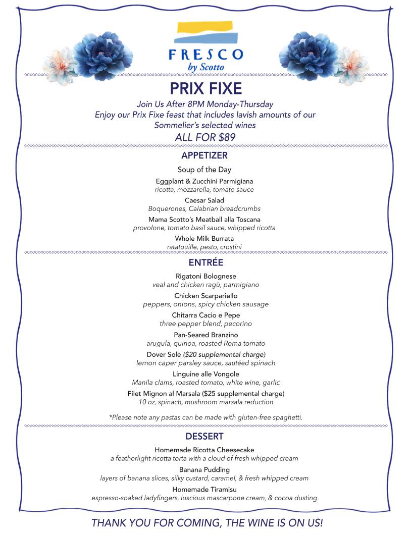 Menu at Fresco by Scotto restaurant, New York City, 34 E 52nd St