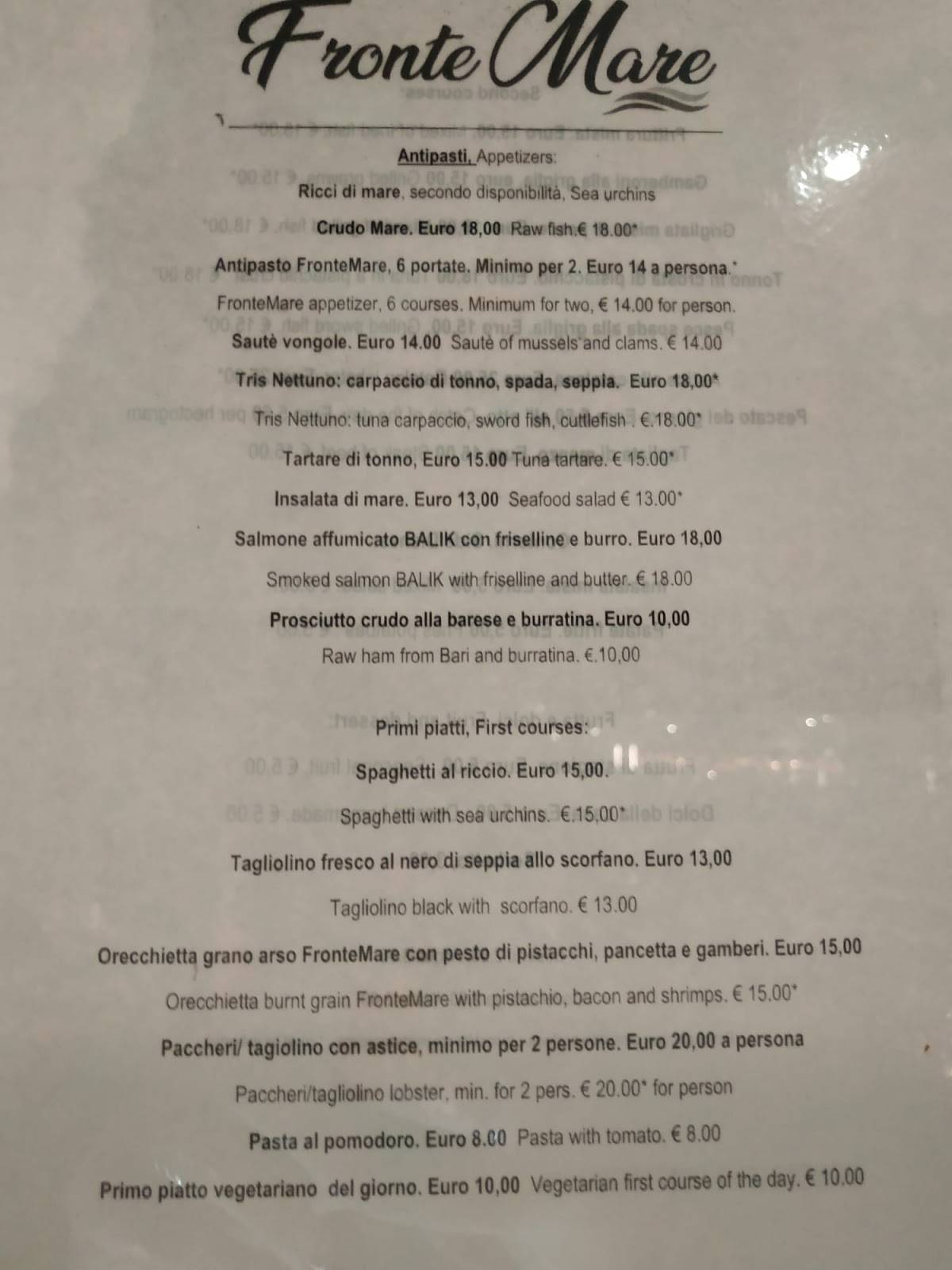 Speisekarte von Fronte Mare - Ristorante Savelletri, Savelletri