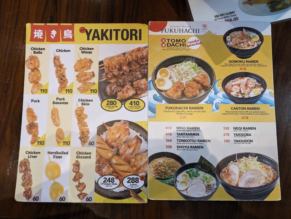 Menu at Fukuhachi restaurant, Taguig