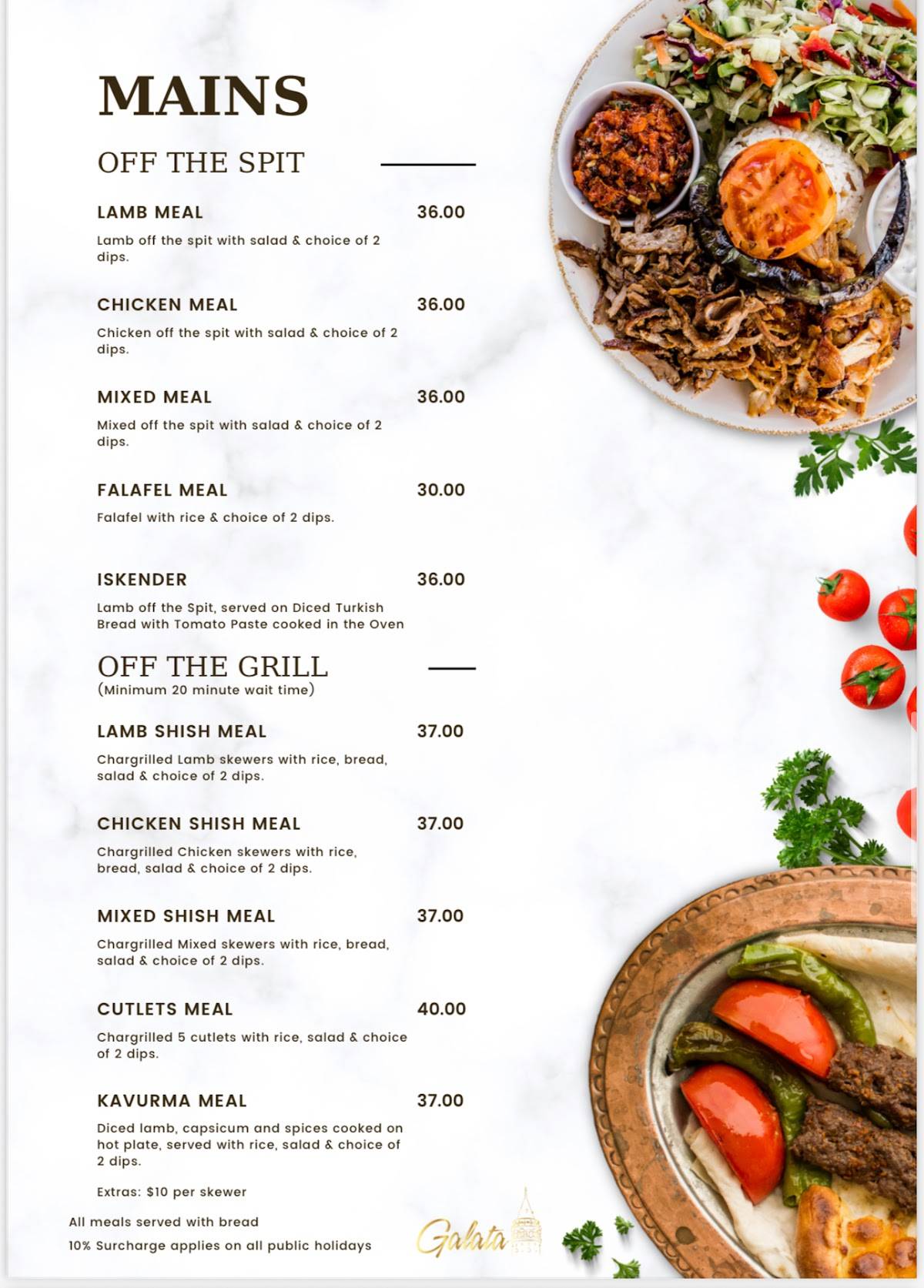 Menu at Galata Kebab and Grill restaurant, Caroline Springs