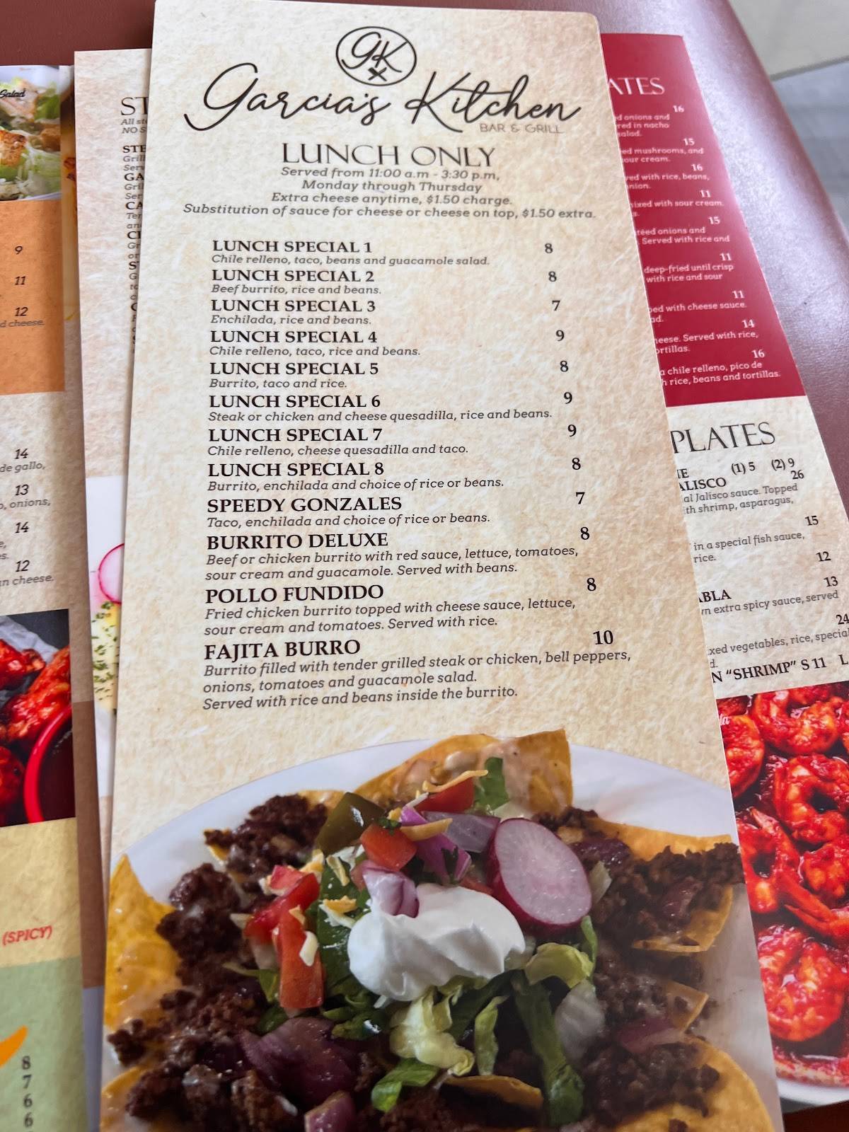 Menu at Garcia's Kitchen restaurant, Laurens