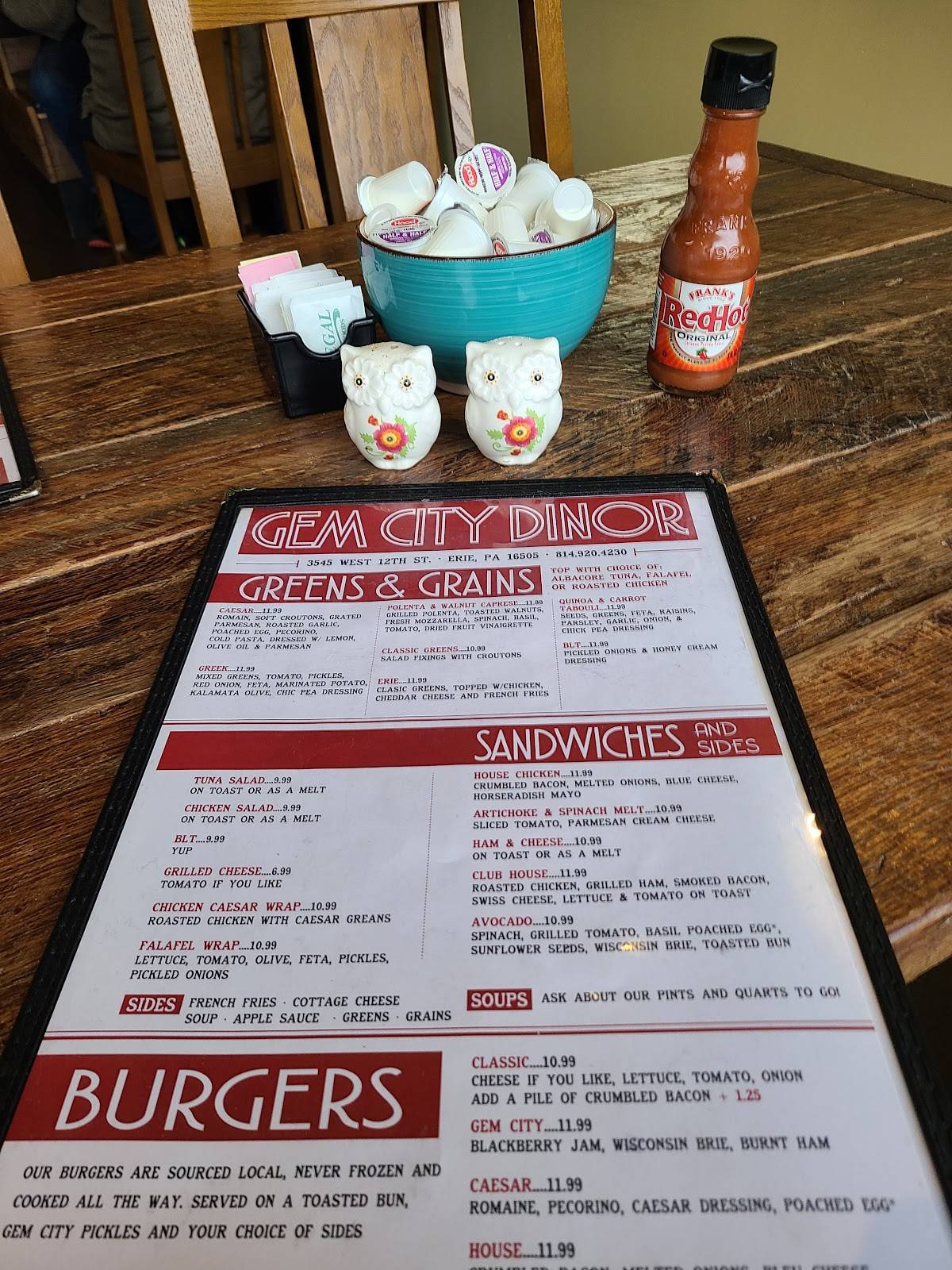 Menu at Gem City Dinor restaurant, Erie