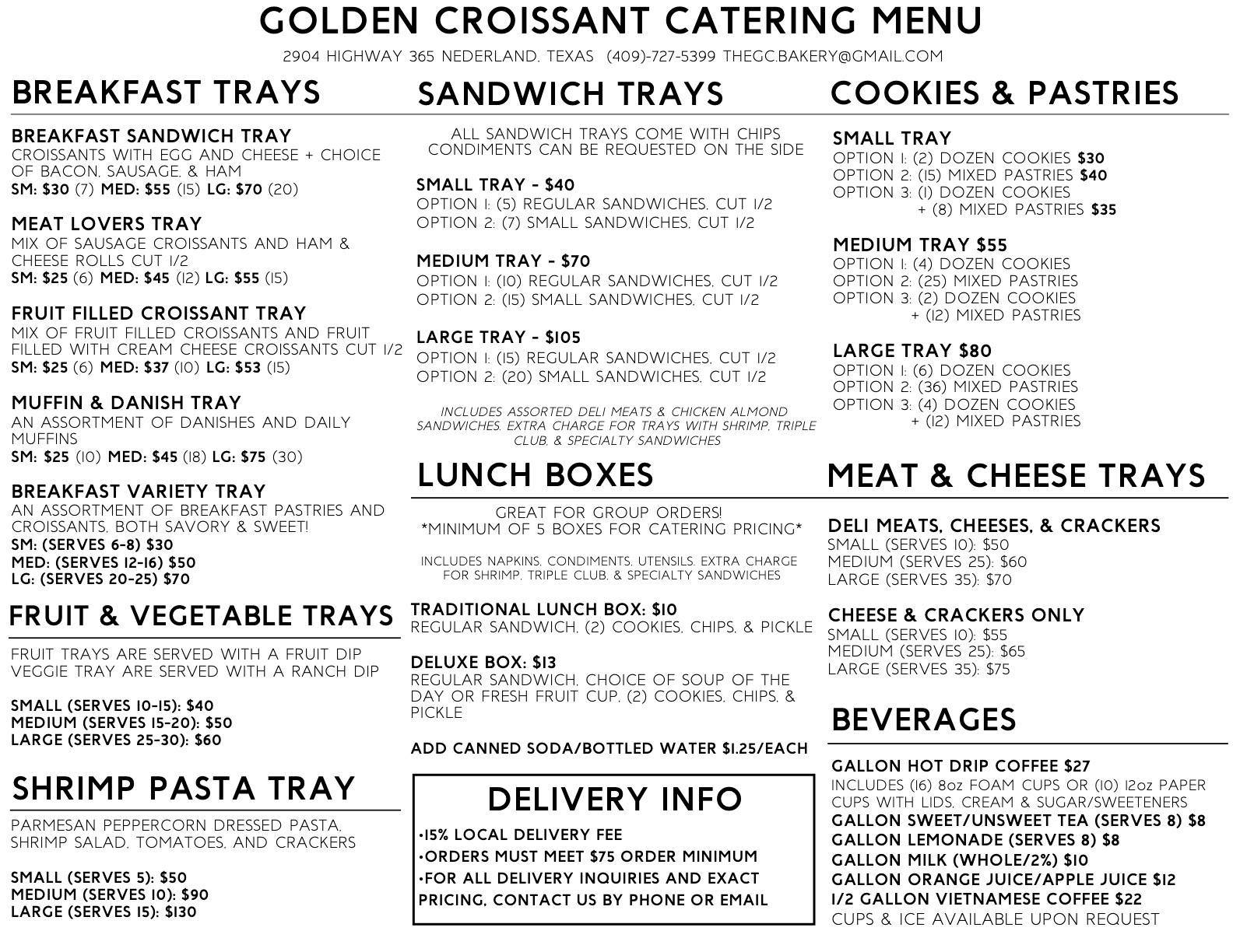 Menu at Golden Croissant restaurant, Nederland