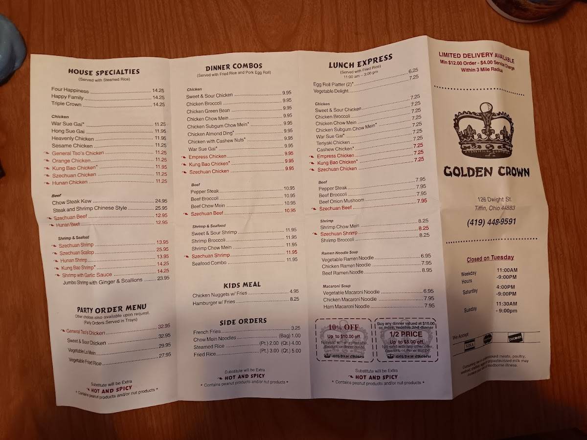 Menu at Golden Crown Restaurant, Tiffin