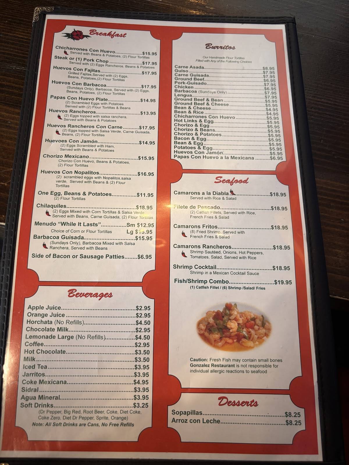 Menu at Gonzalez Restaurant, Dallas, 367 Jefferson Blvd