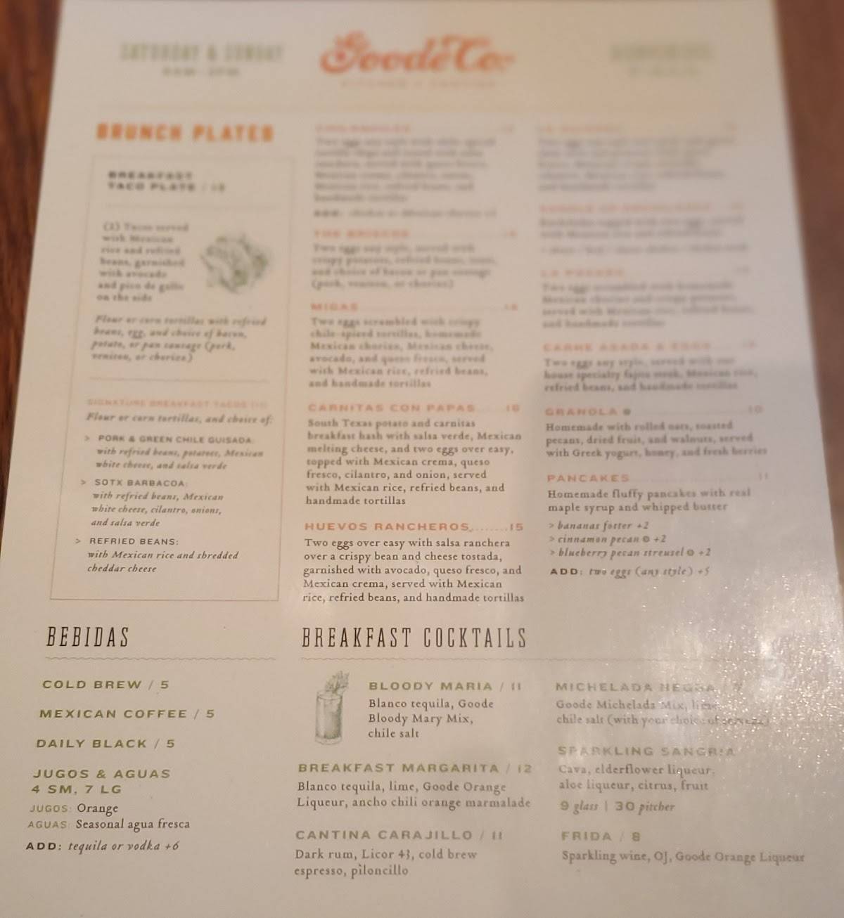 Menu at Goode Co. Kitchen & Cantina restaurant, Houston, Katy Fwy