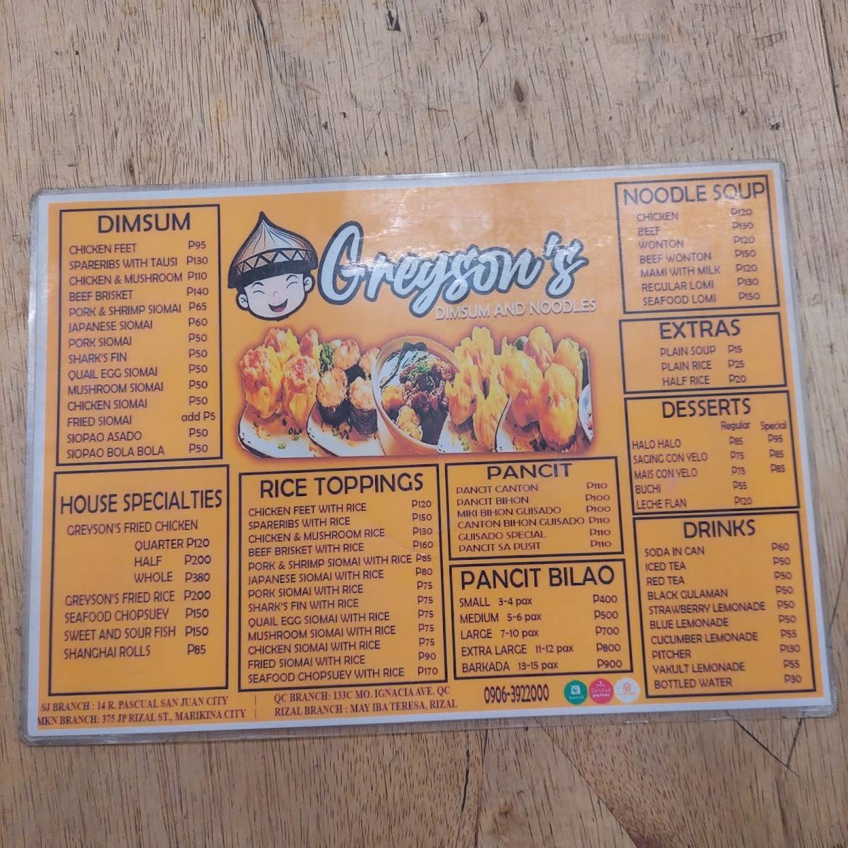 Carta del restaurante Greyson’s Dimsum & Noodles - MARIKINA, Mariquina