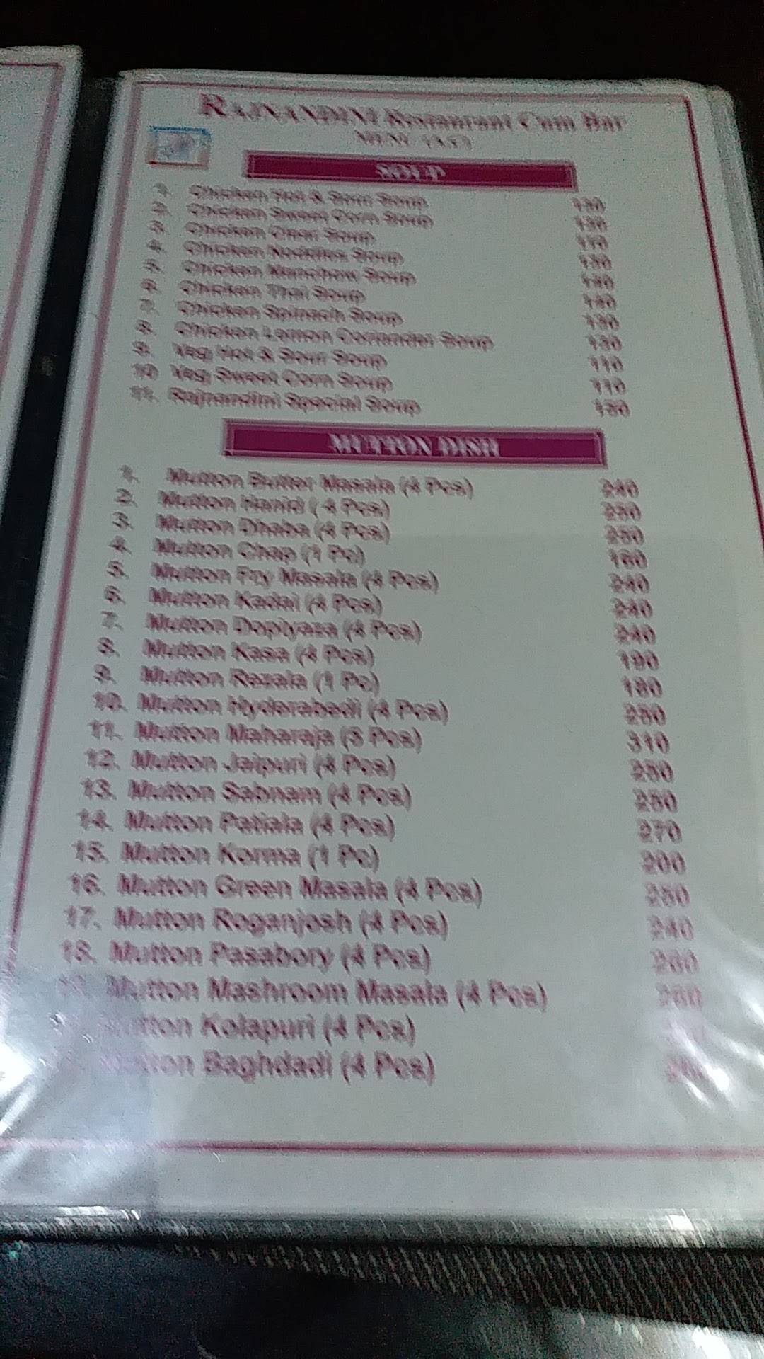 Menu at HOTEL RAJNANDINI, Habra