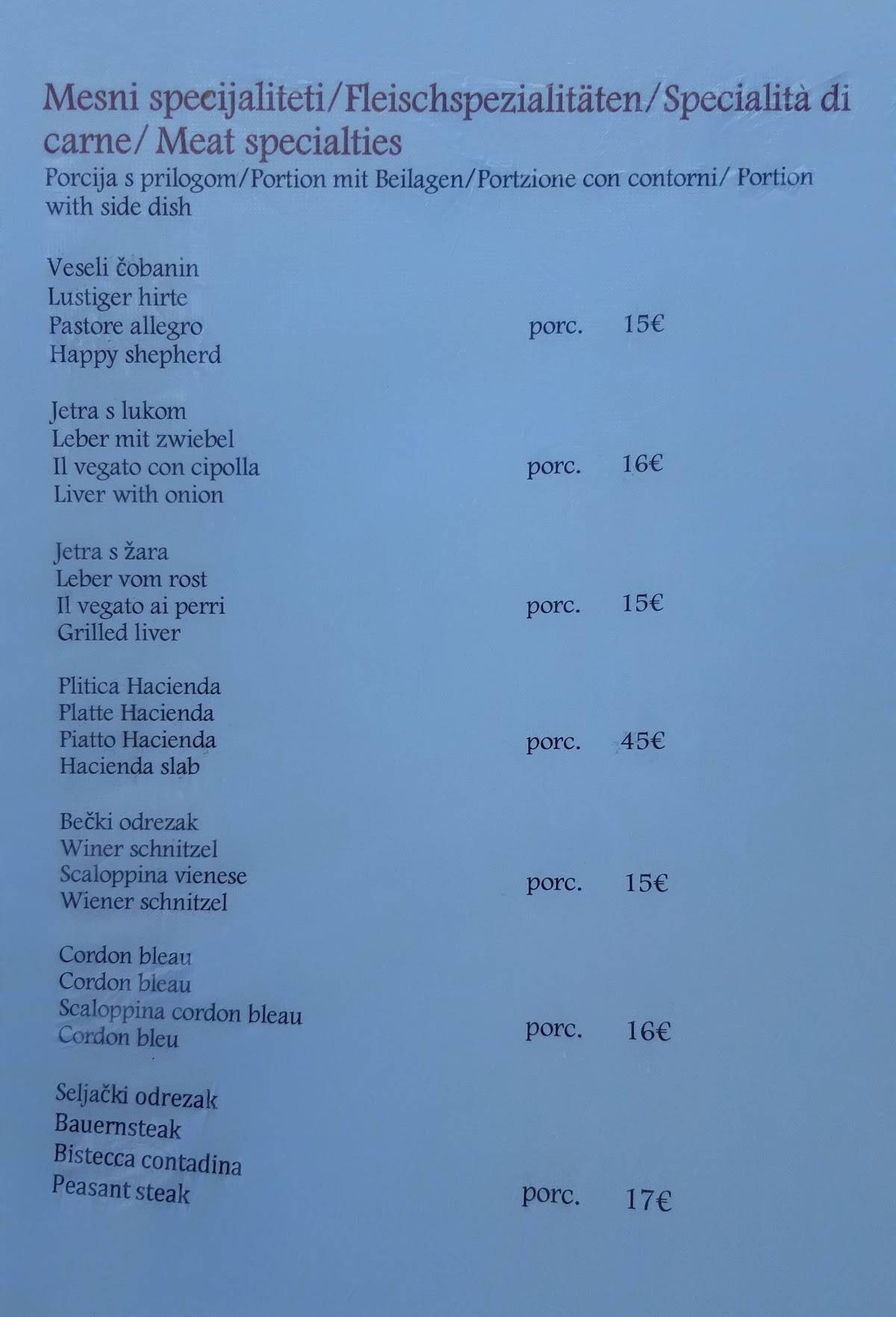 Menu at Hacienda Restaurant, Palit