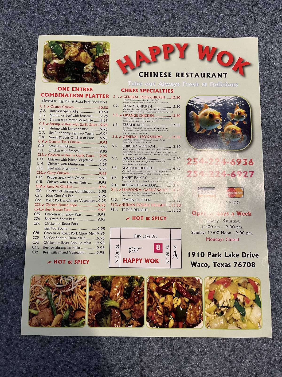Menu at Happy Wok restaurant, Waco, Park Lake Dr