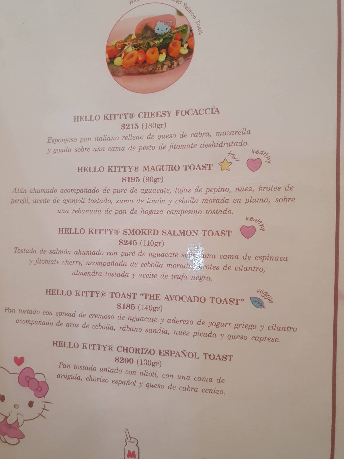 Menu at Hello Kitty Café Château, Mexico City