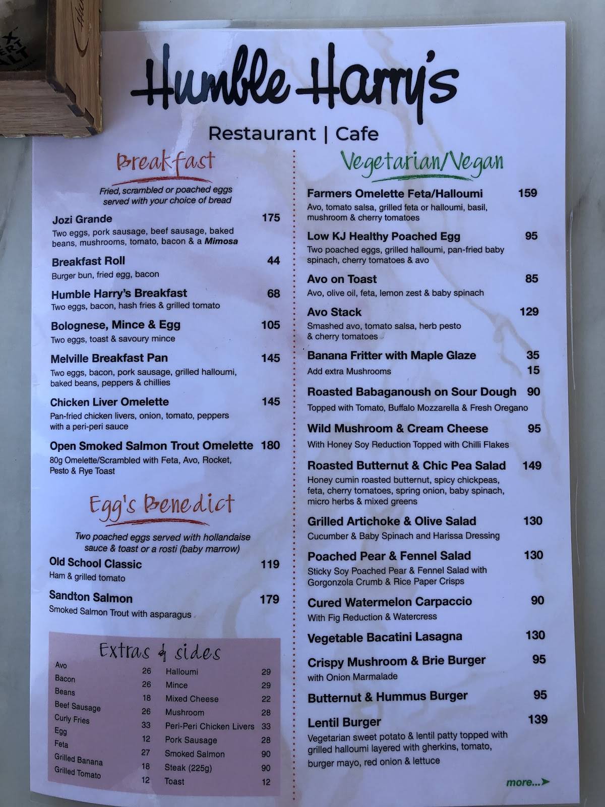Menu at Humble Harry's Leaping Frog Centre restaurant, Randburg, Shop 45